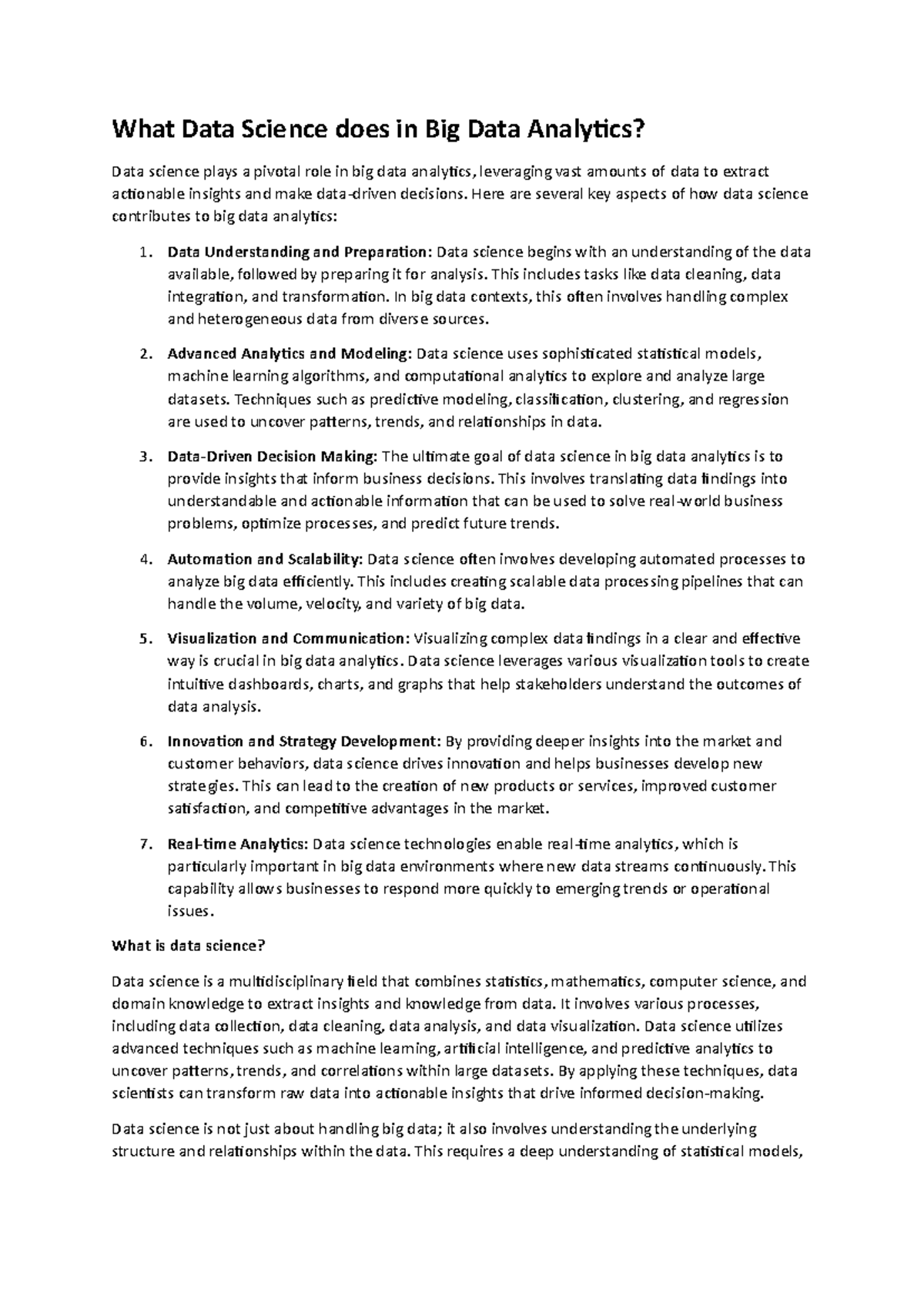 Data Science in Big Data Analytics: Key Concepts and Insights - Studocu