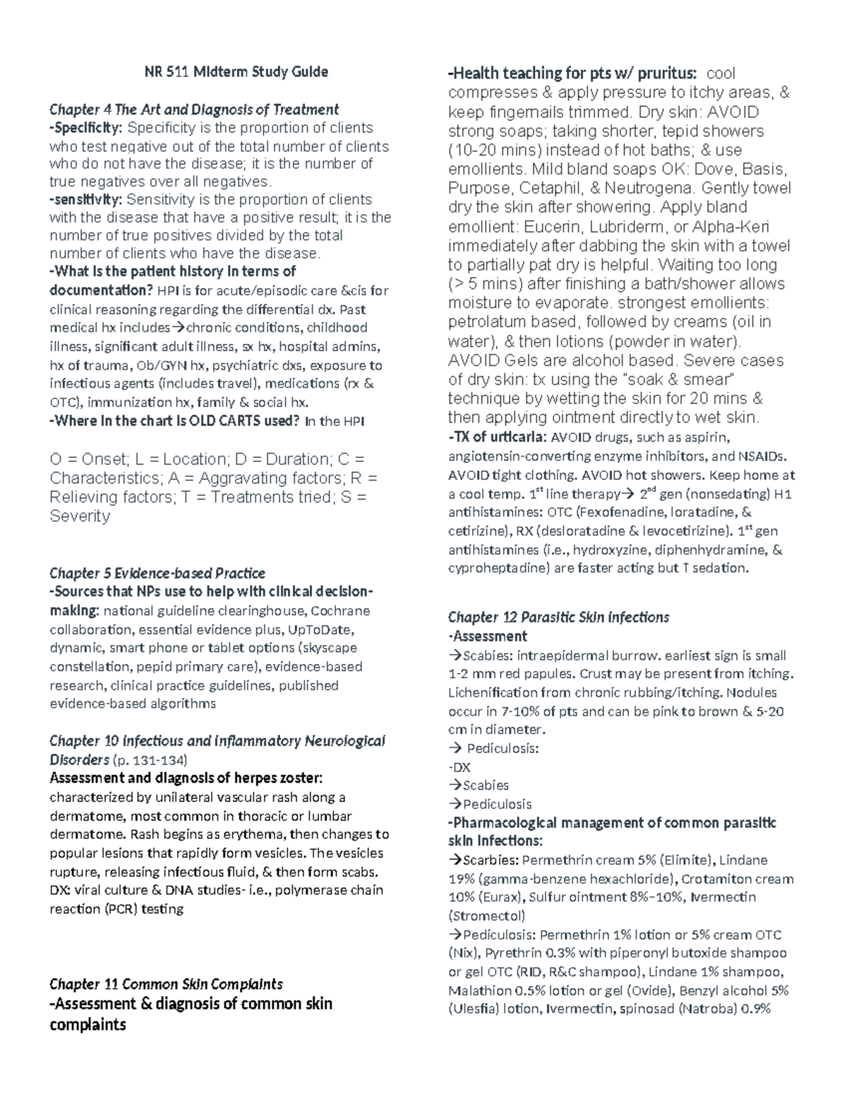 NR 511 Midterm Study Guide: Key Concepts and Clinical Assessments - Studocu