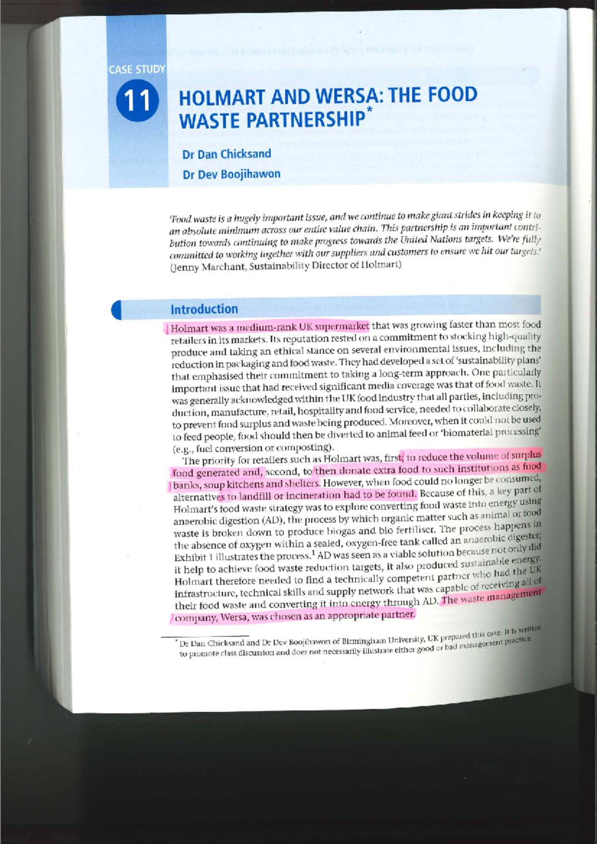 CASE STUDY 11: HOLMART & WERSA FOOD WASTE PARTNERSHIP ANALYSIS - Studocu
