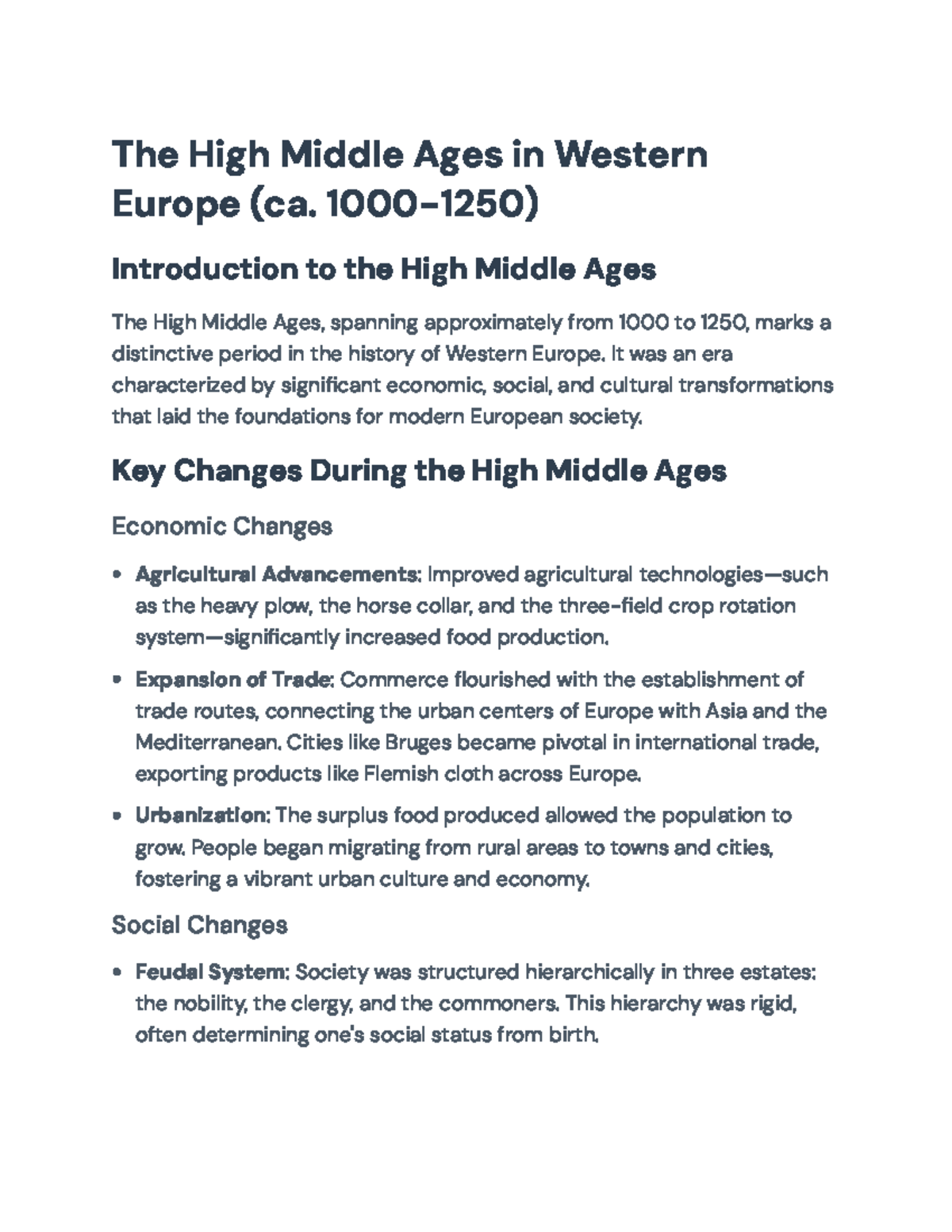 The High Middle Ages in Western Europe (ca. 1000-1250) Overview - The ...