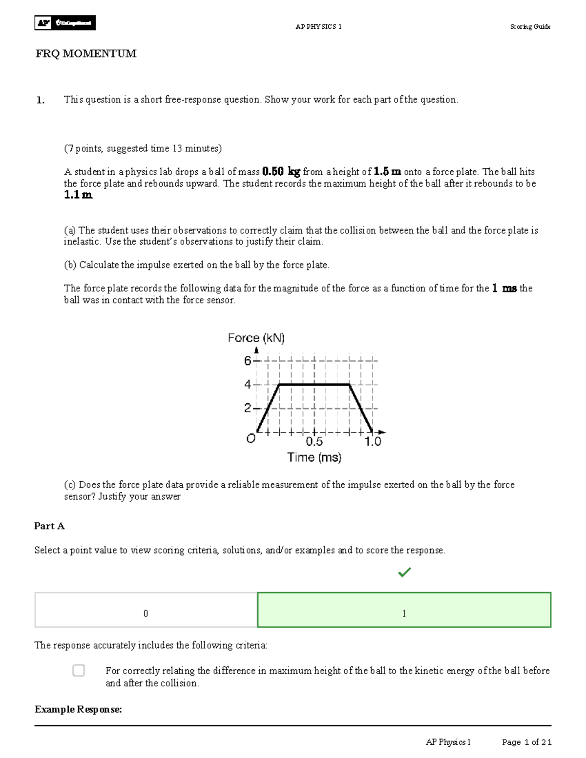 AP PHYSICS 1 Final Exam Scoring Guide for FRQ on Momentum - Studocu