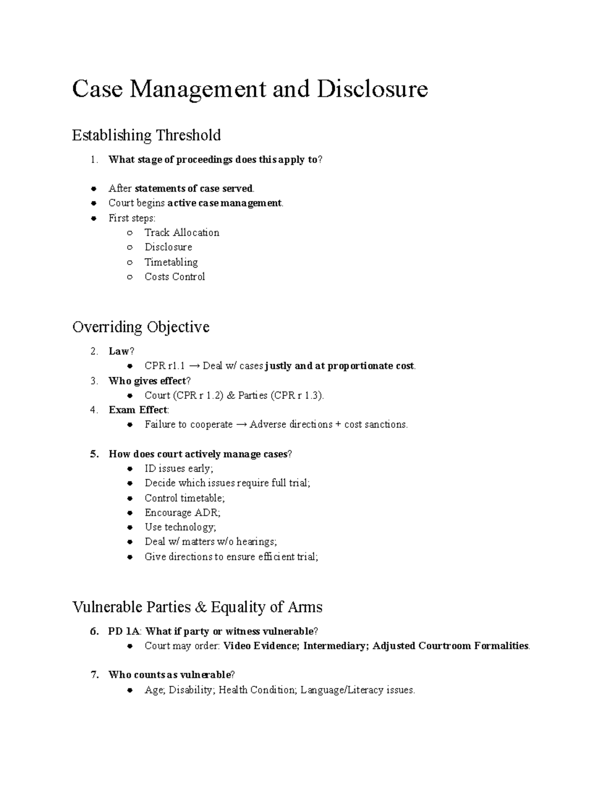 Case Management & Disclosure of Documents: Key Procedures & Rules - Studocu