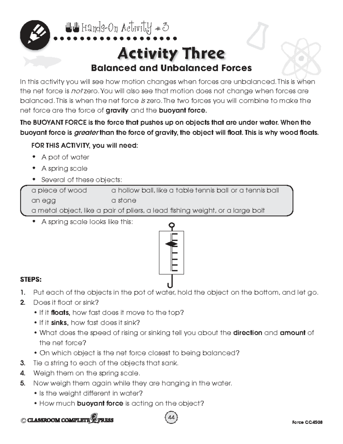 Force CC4508: Balanced and Unbalanced Forces Activity Guide - Studocu