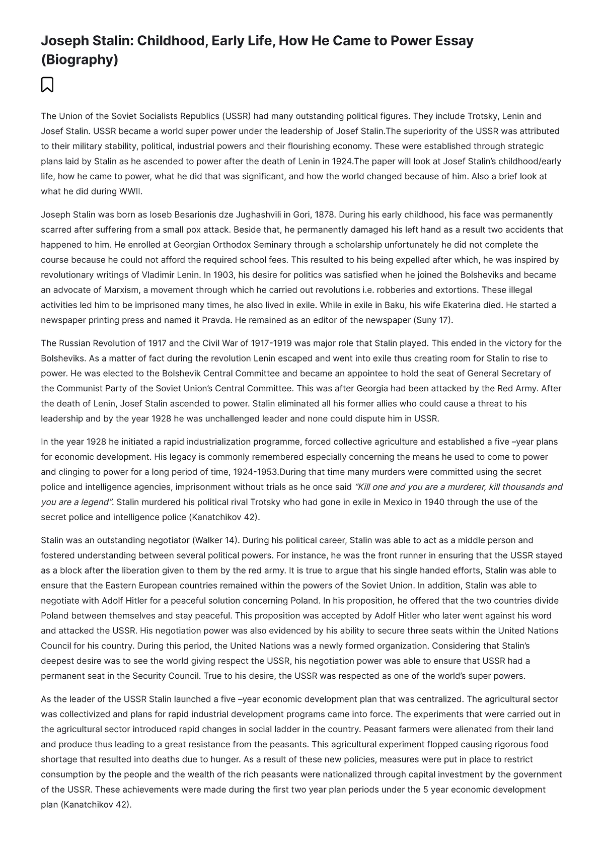 Joseph Stalin: Early Life and Rise to Power - Essay (Biography) - Studocu