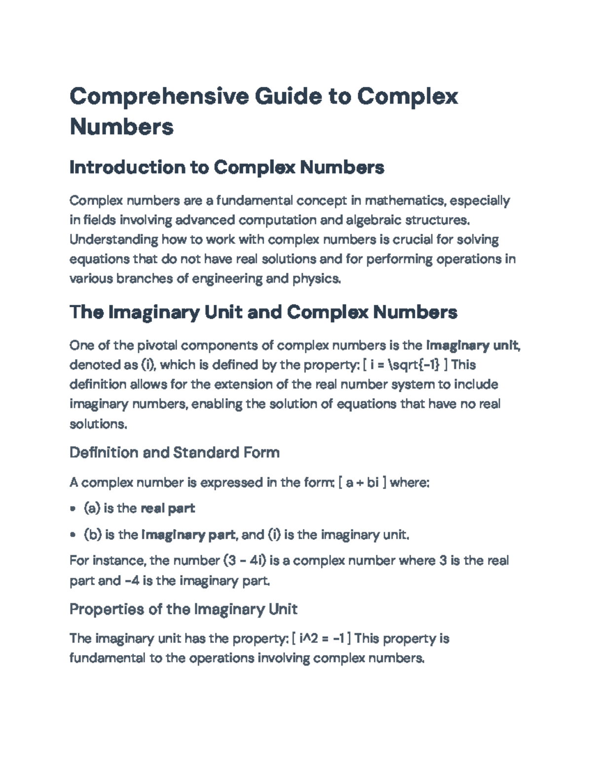 Comprehensive Guide to Complex Numbers: Operations and Applications ...