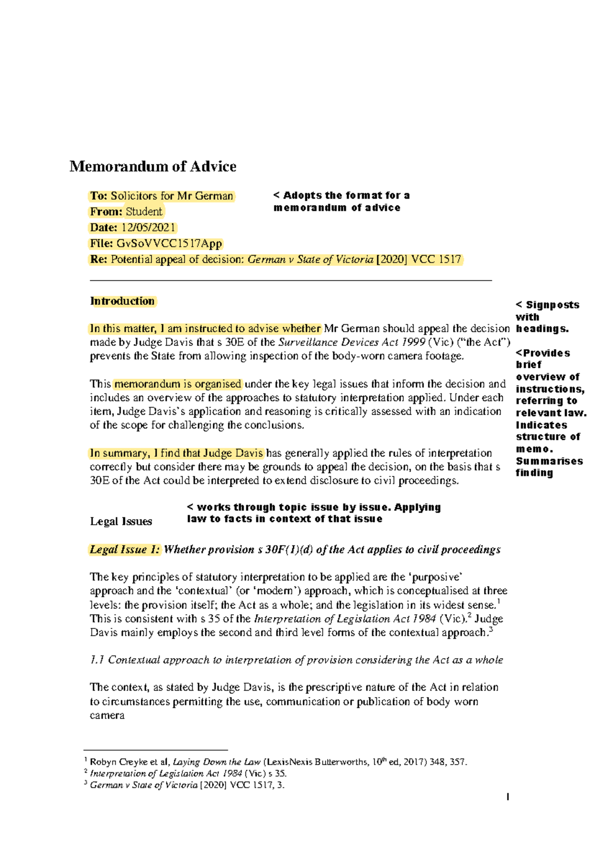 Annotated Memo of Advice on German v State of Victoria [2020] VCC 1517 ...