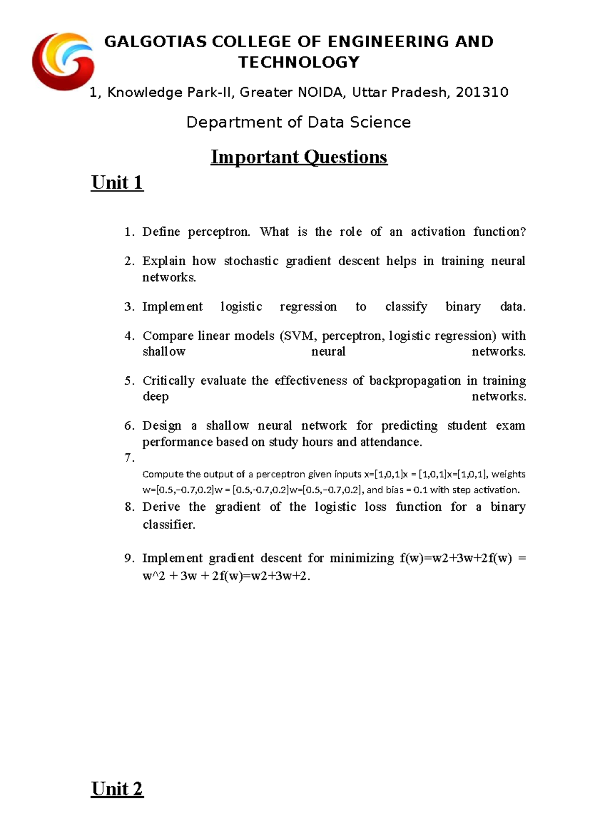 Important Questions for Data Science (DS101) - Performance Improvement ...