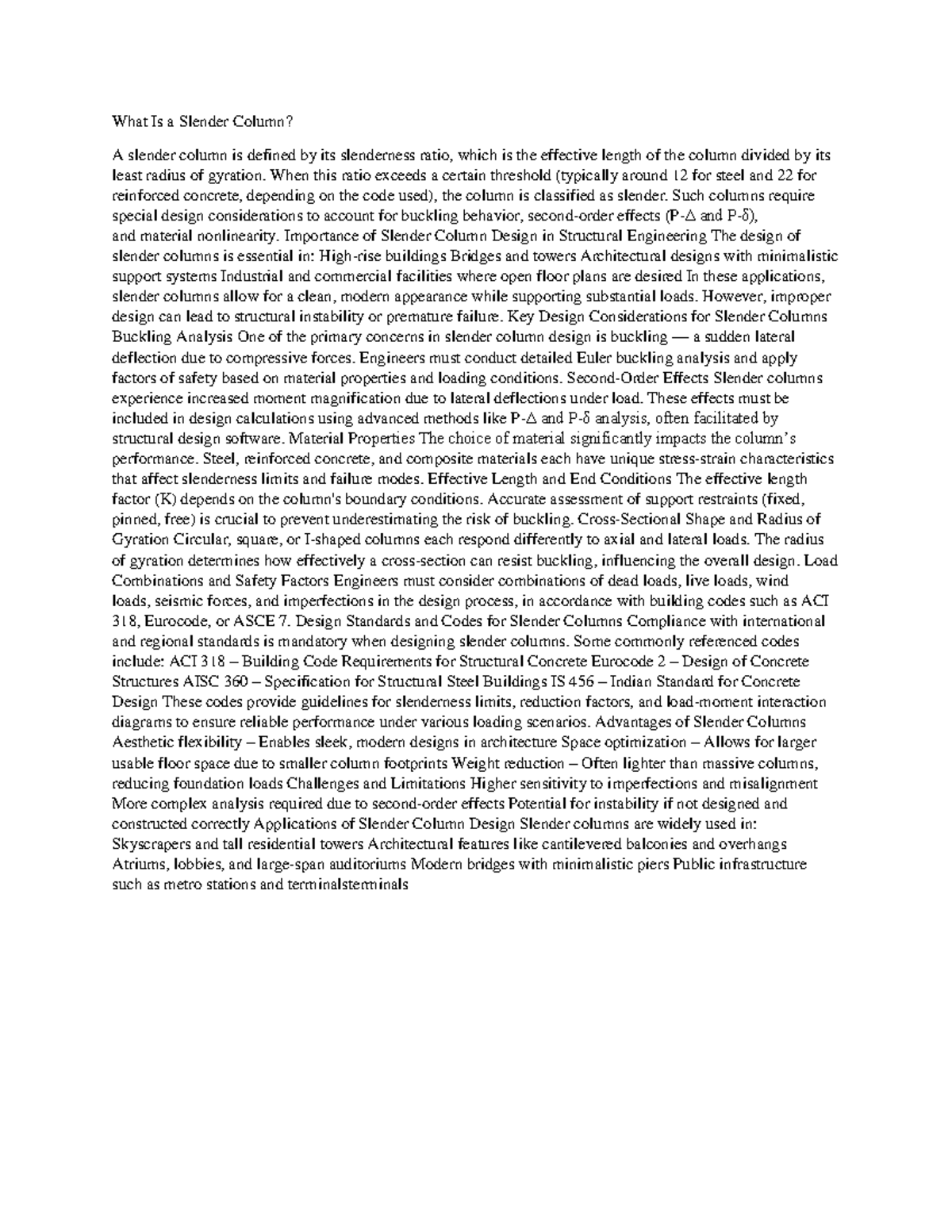 Slender Column Design: Key Considerations and Applications in ...