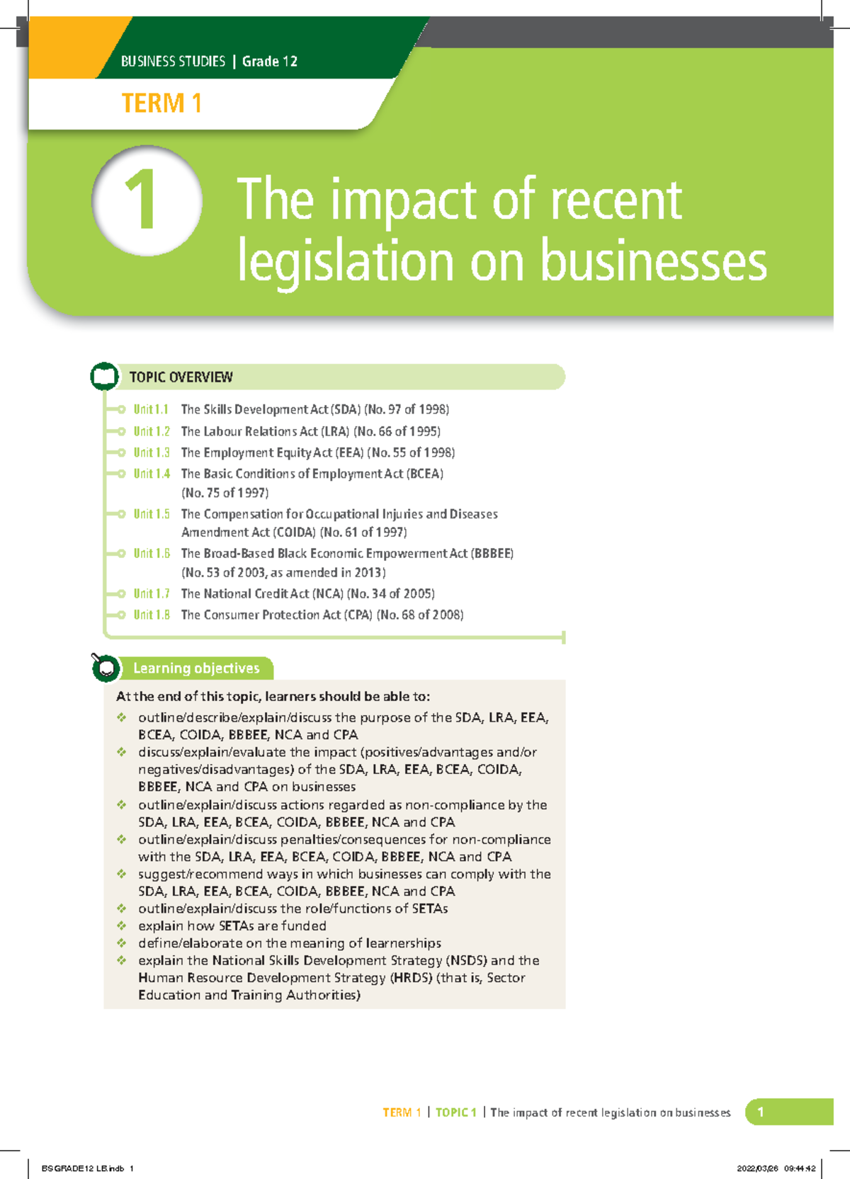 Grade 12 Business Studies: Legislation & Its Impact Notes - Studocu