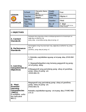 CO LP Filipino 5&6 Q3 - Lesson Plan - DETAILED LESSON PLAN IN Filipino ...