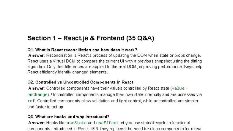 MERN Stack Interview Questions & Answers (React, Node.js, MongoDB) - Studocu