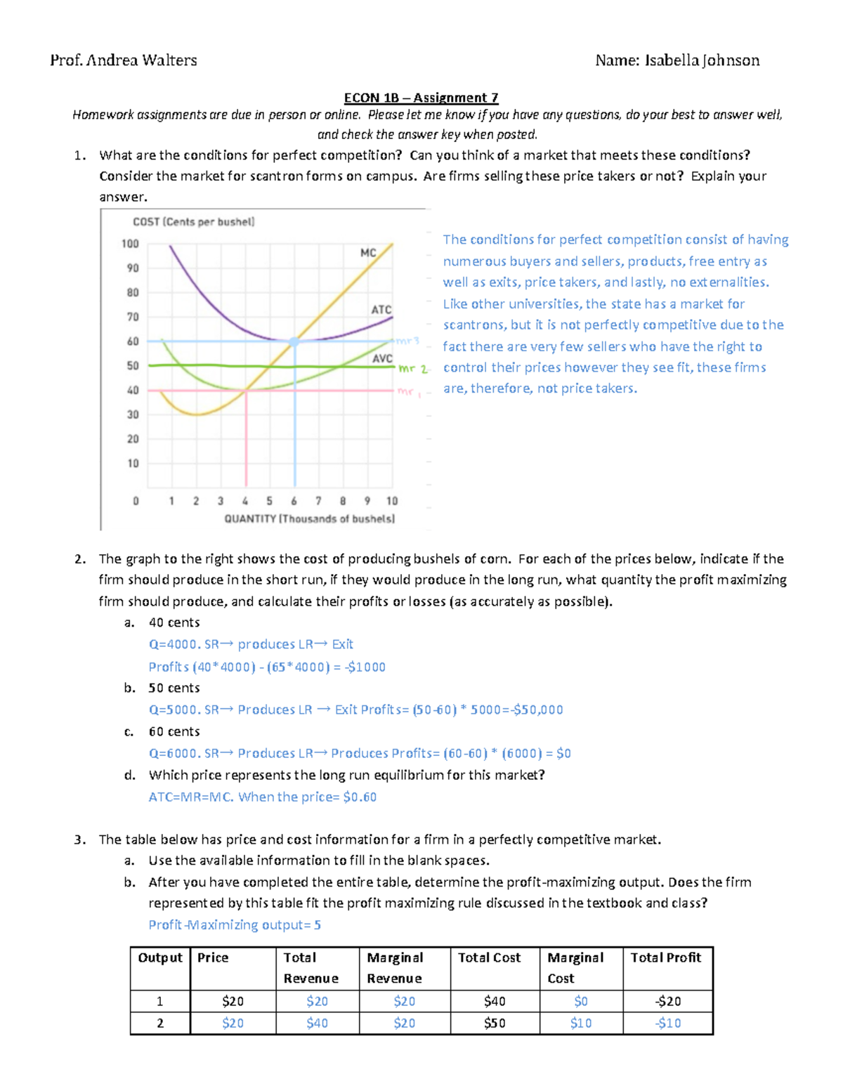 ECON 1B - Homework Assignment 7 on Perfect Competition and Market ...