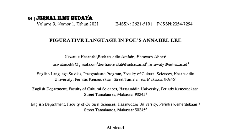 Figurative Language Analysis in Edgar Allan Poe's "Annabel Lee" (54 ...