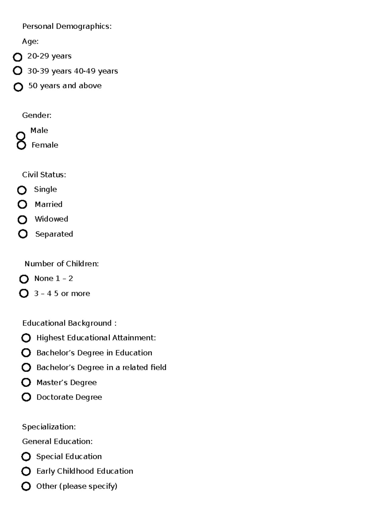 Document - EWAN - Personal Demographics: Age: 20-29 years 30-39 years ...