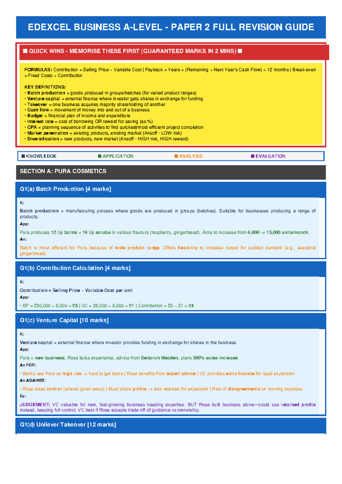 EDEXCEL BUSINESS ALEVEL PAPER 2 REVISION GUIDE: KEY CONCEPTS ...