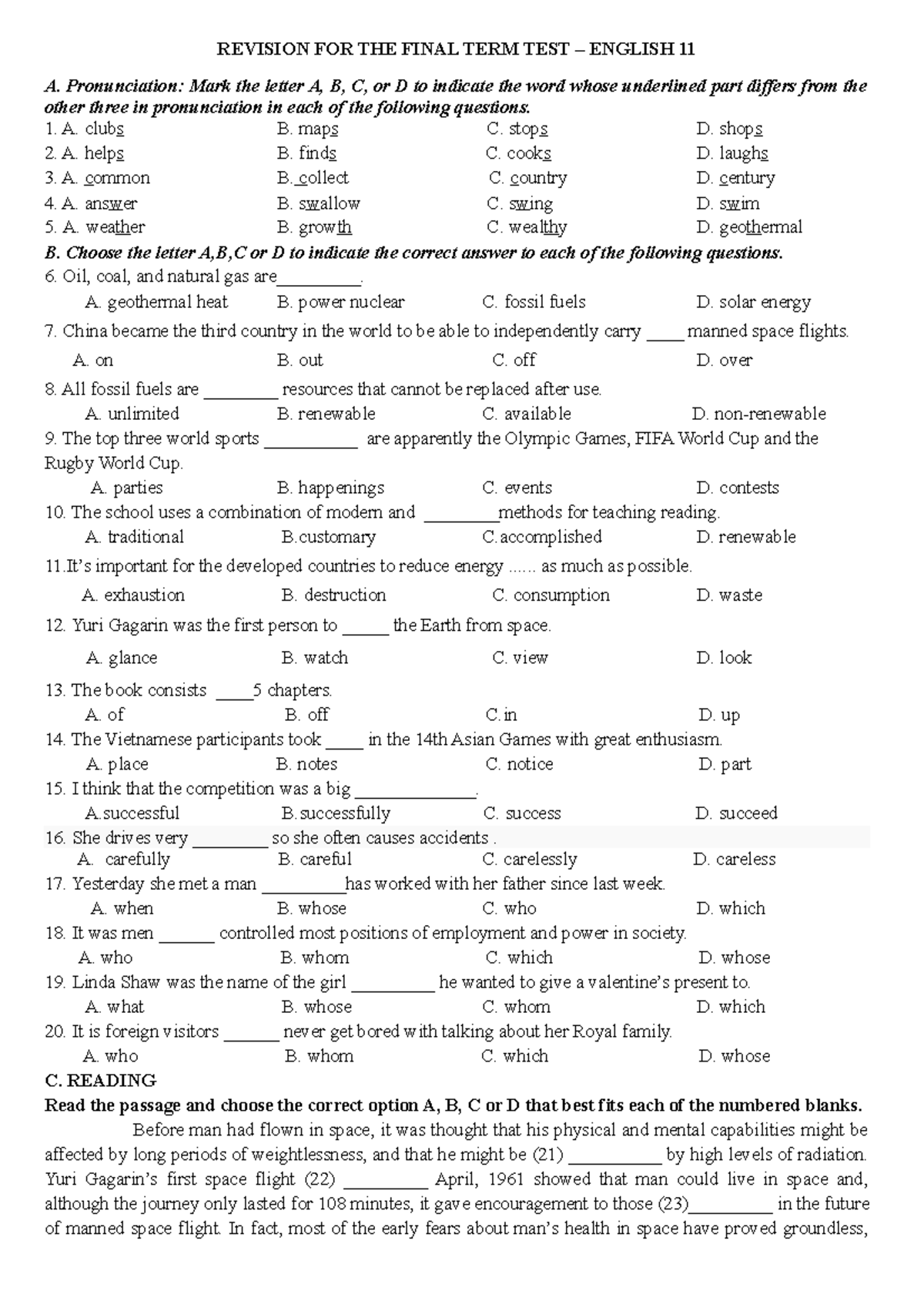 English 11 Final Term Test Revision Guide - Studocu