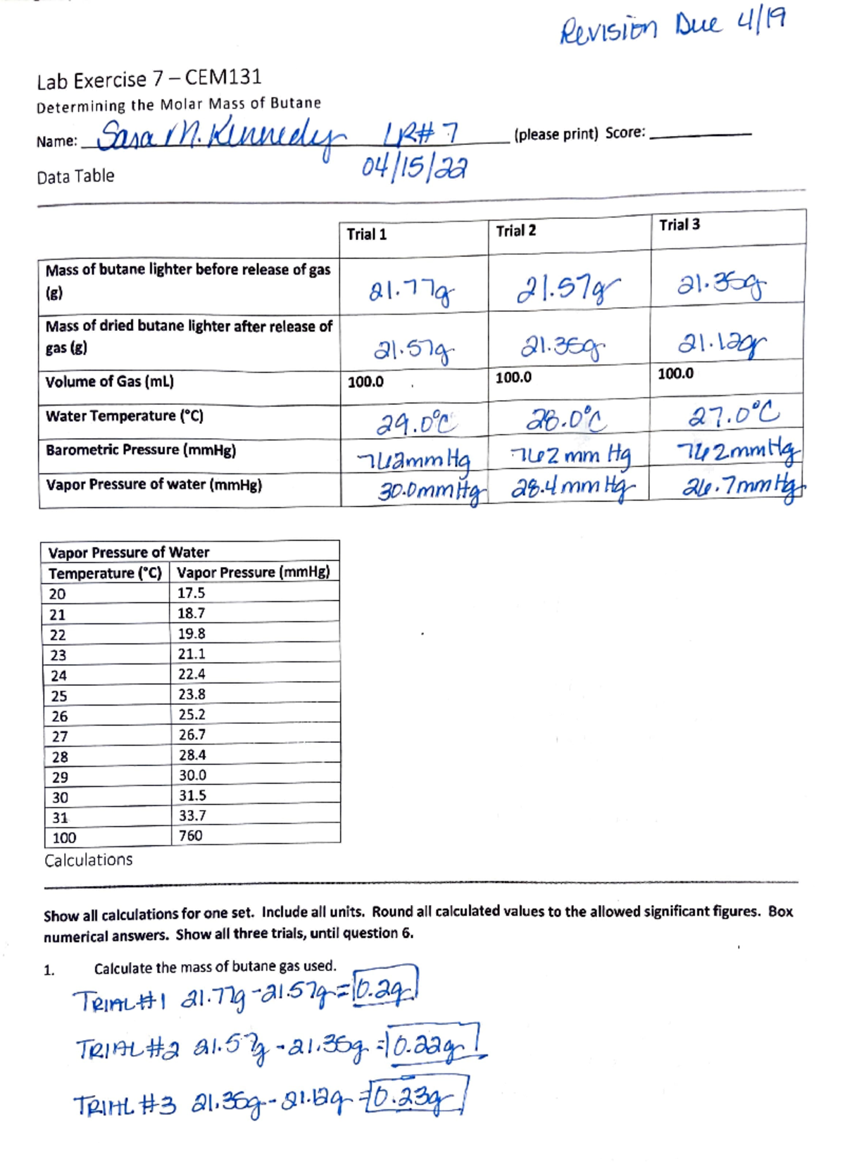LR #7 Molar mass of Butane Revision - avtSltJYl Du£_, L/{{' Lab ...