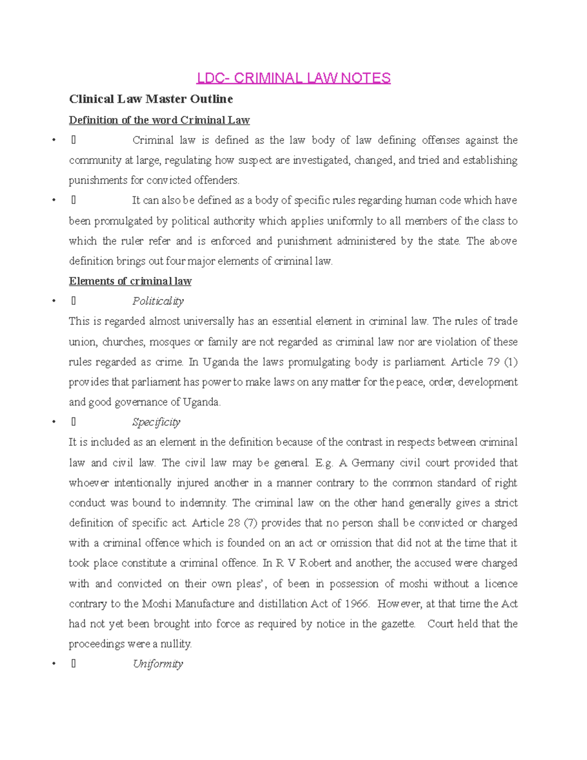 LDC - Criminal Law Notes: Key Concepts and Principles Explained - Studocu