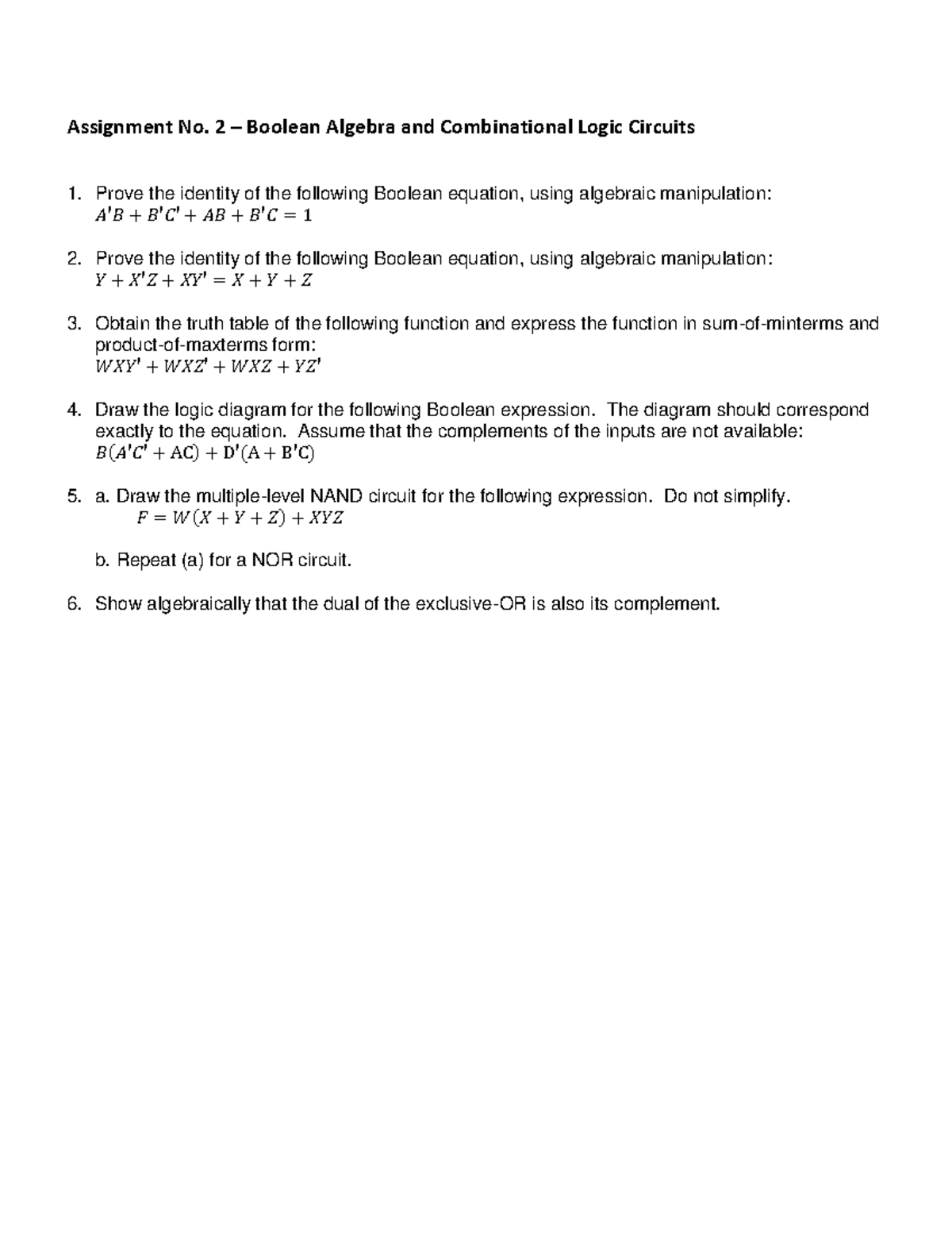 Assignment 2: Boolean Algebra & Combinational Logic Circuits - Studocu