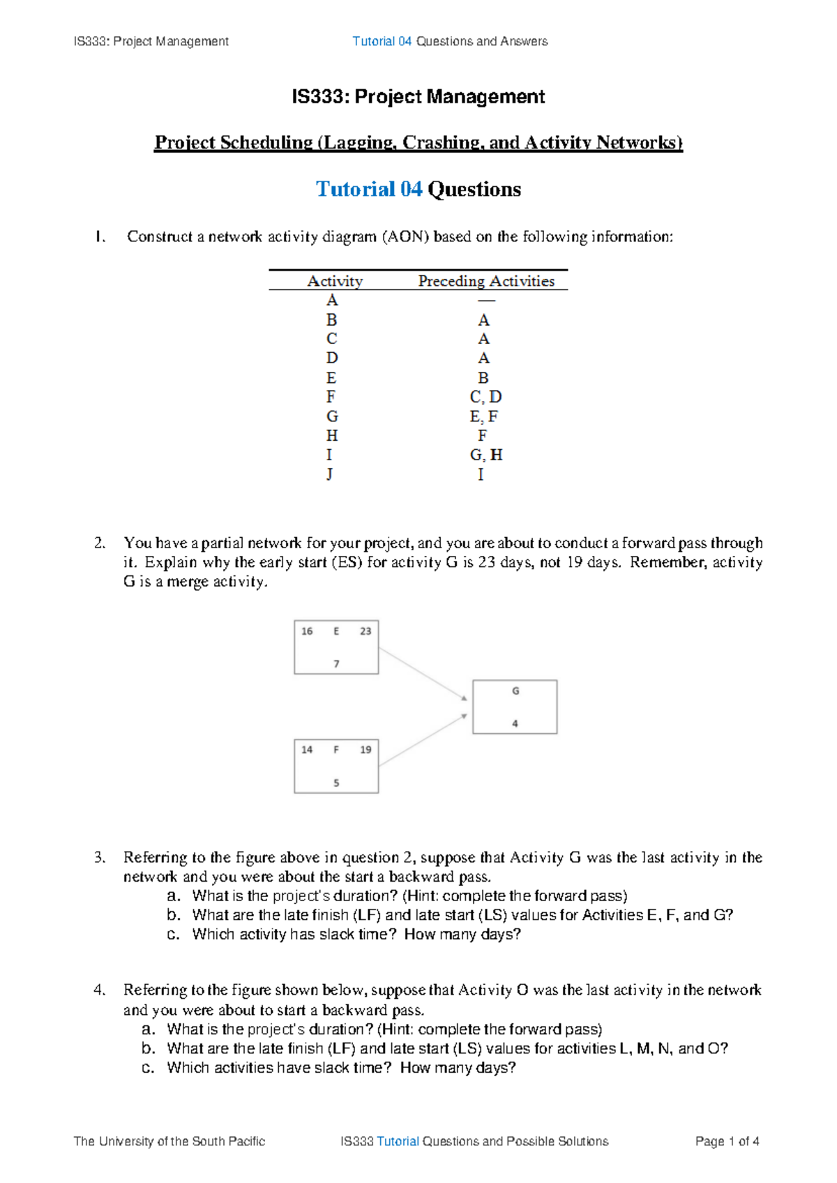 IS333 Project Management Tutorial 04: Questions & Answers on Scheduling ...