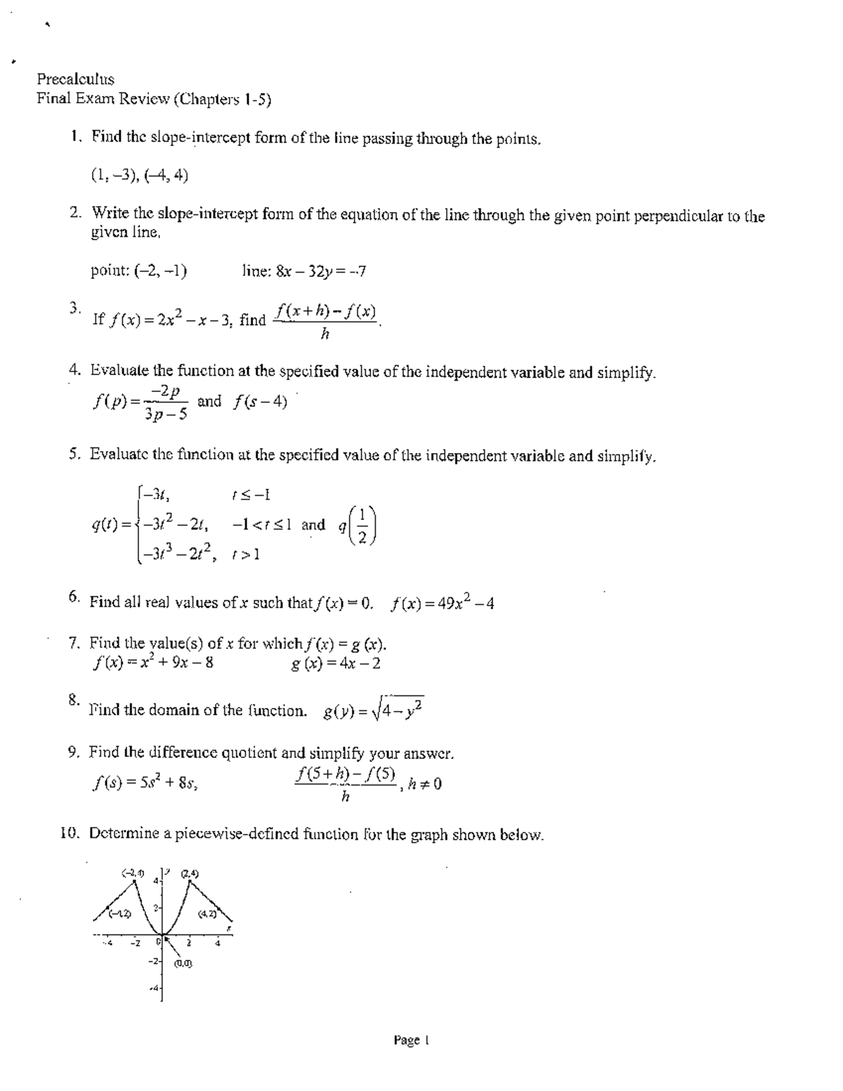 Precalculus (MATH 101) Final Exam Review: Key Concepts and Problems ...
