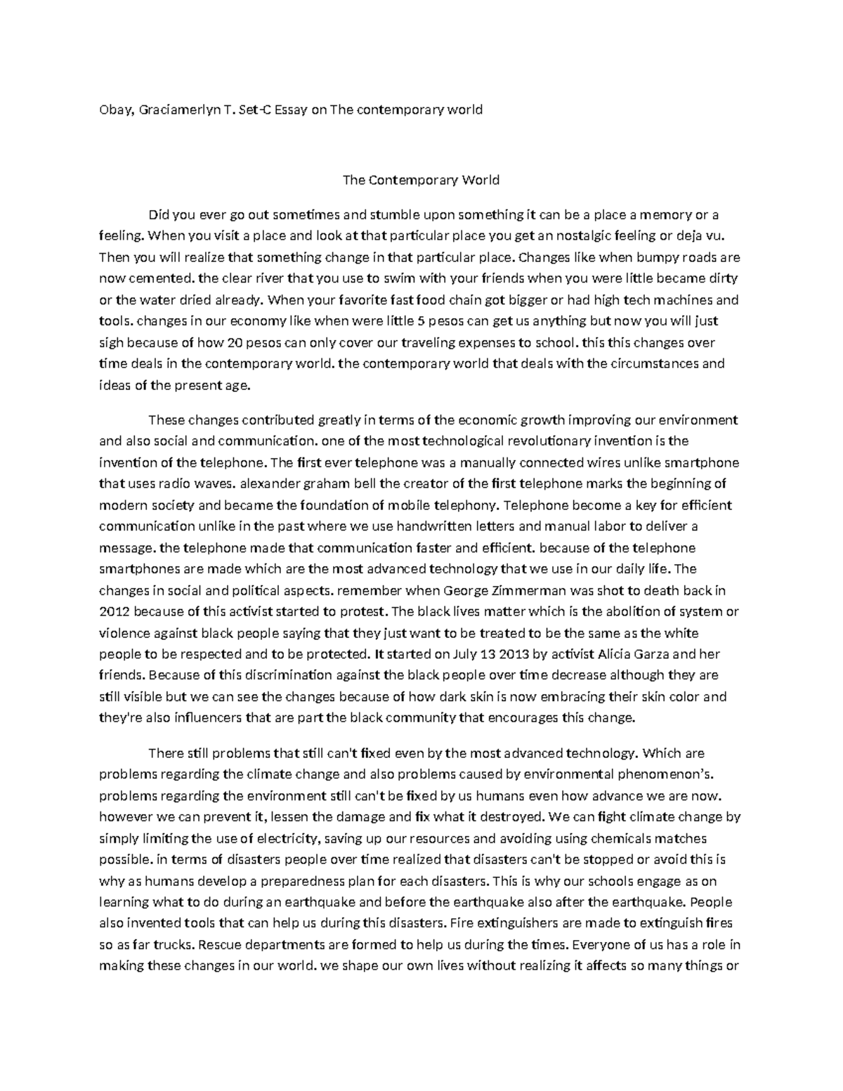 Contemporary World Essay (Course Code: Set-C) on Social and Economic ...