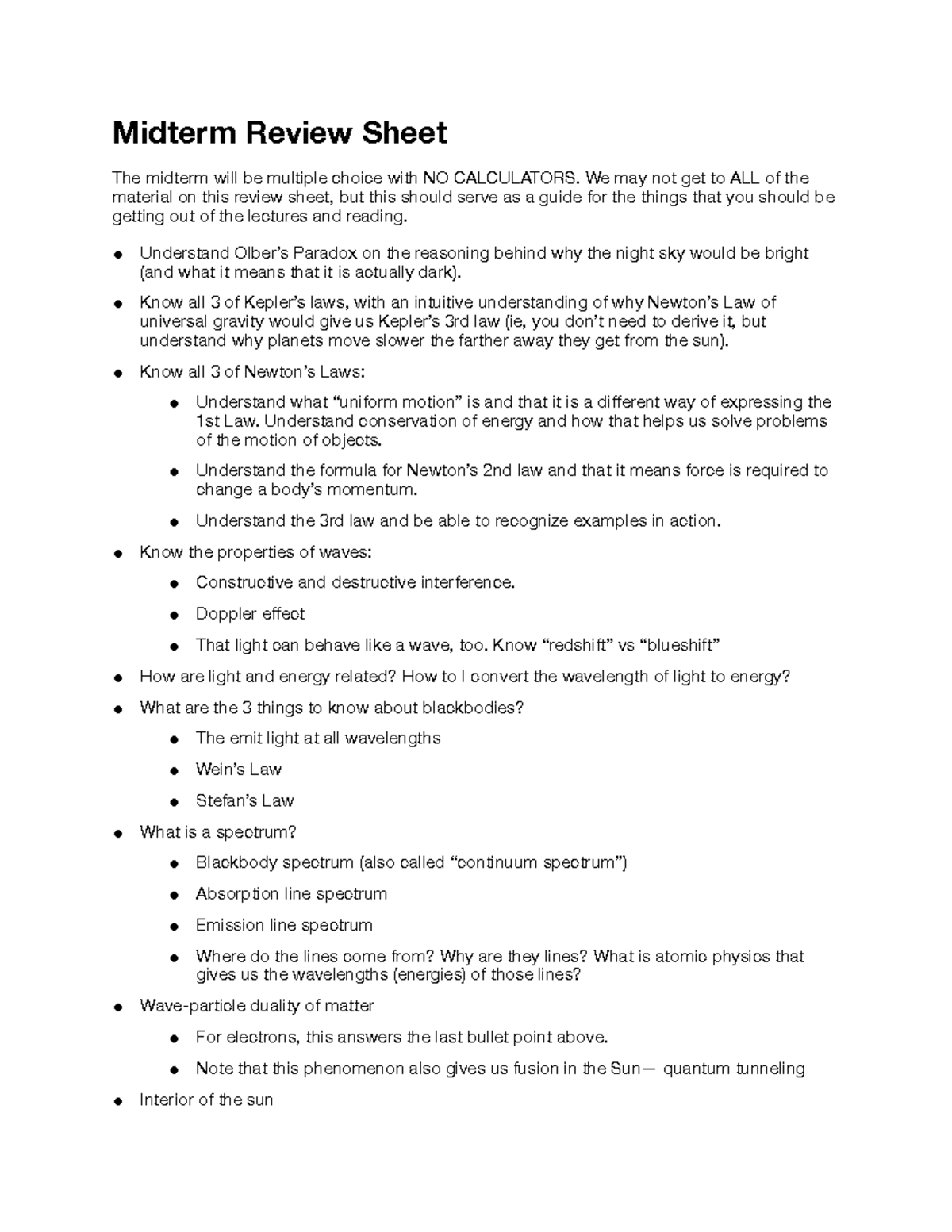 Midterm Review Sheet: Key Concepts in Physics - Studocu