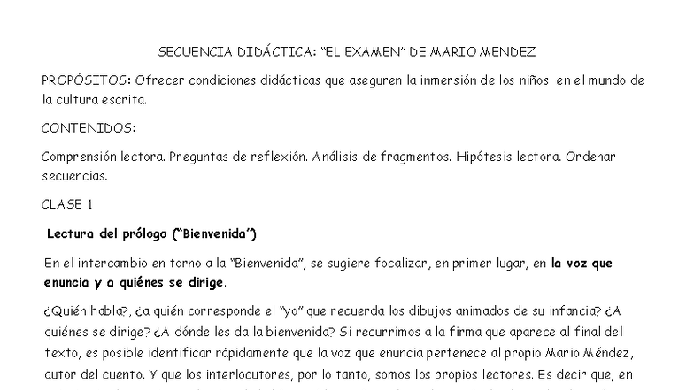 Secuencia Didáctica: Examen de Comprensión Lectora para 4° Año - Studocu