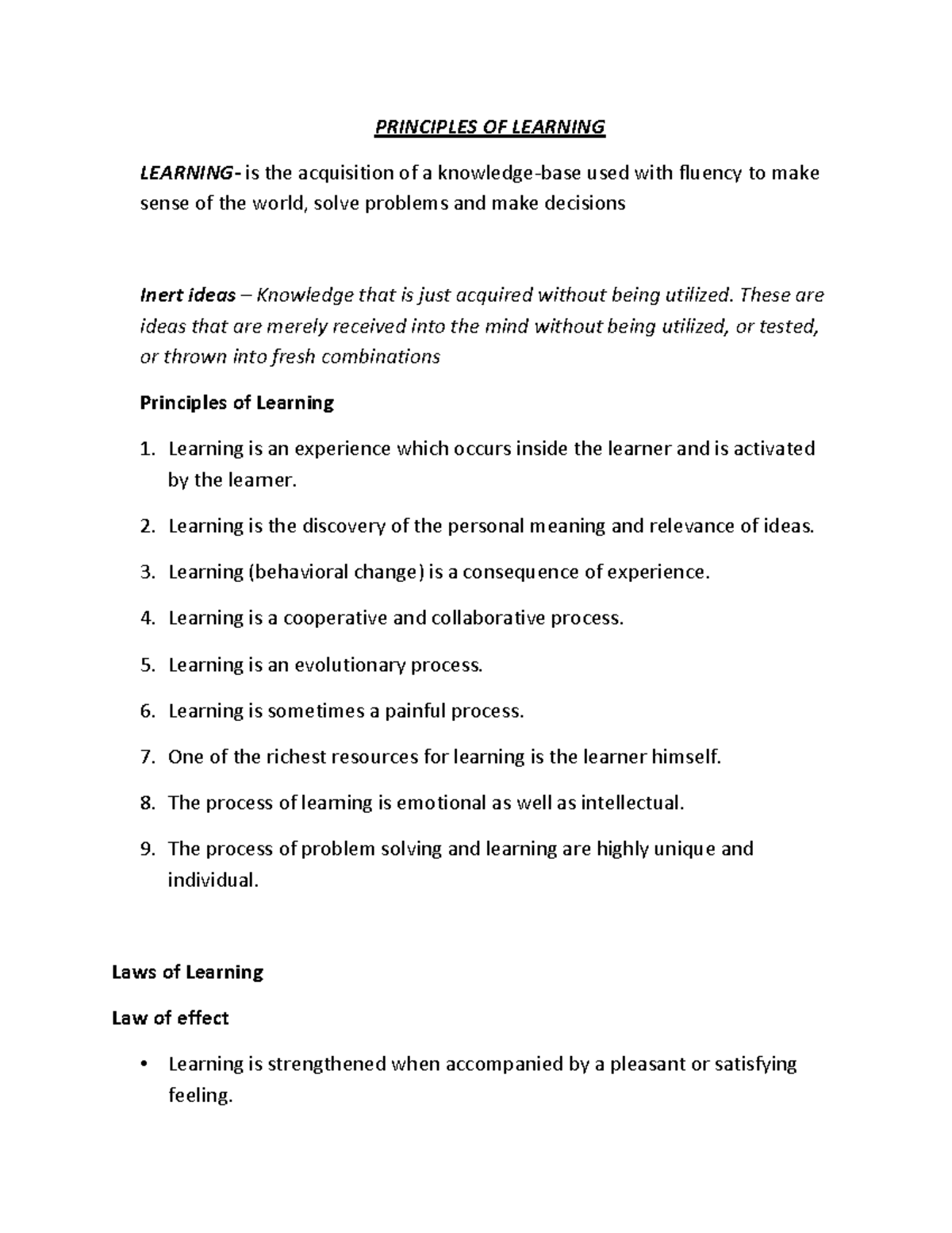 Principles of Teaching-Learning Process: Key Insights and Laws - Studocu