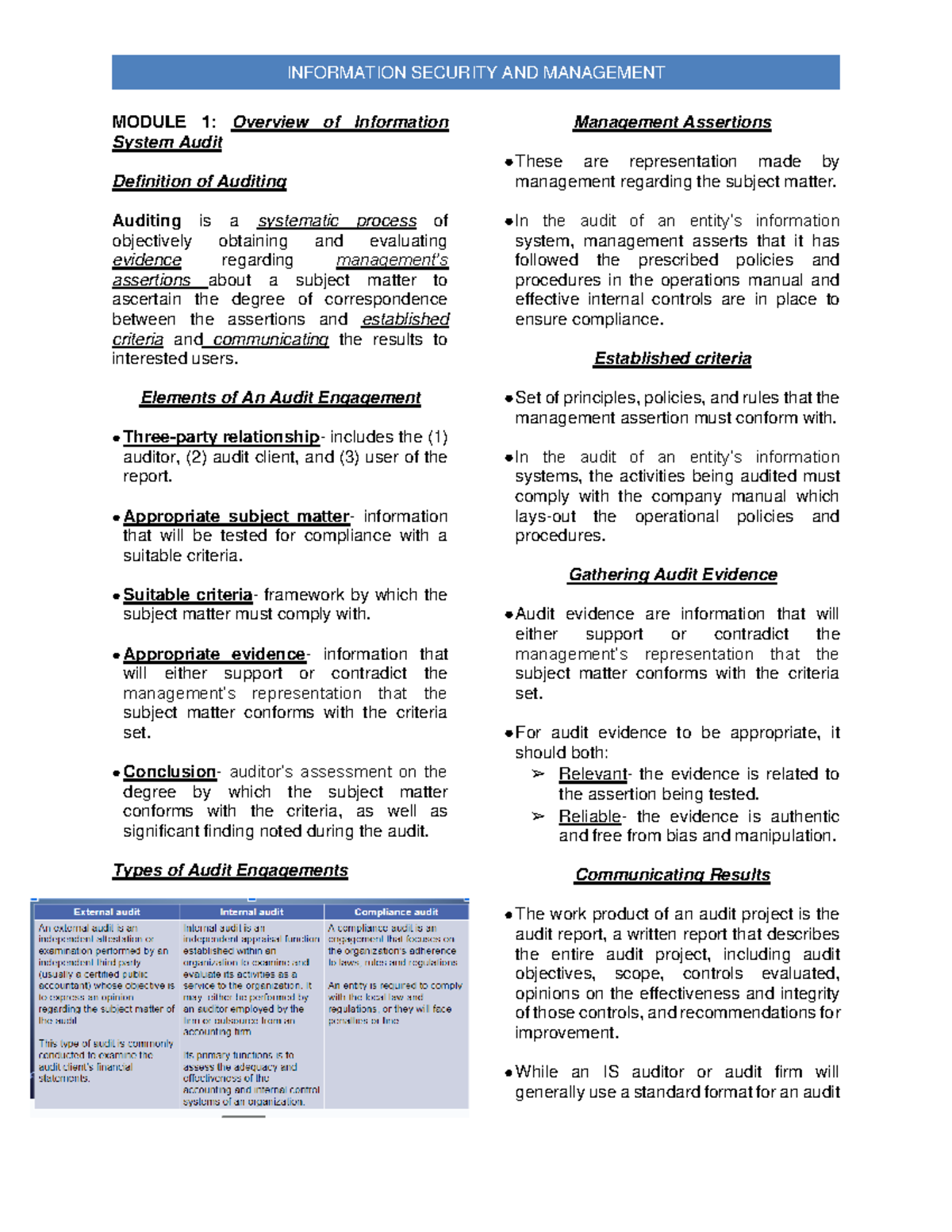 Module 1 Overview OF Information System Audit - MODULE 1: Overview of ...