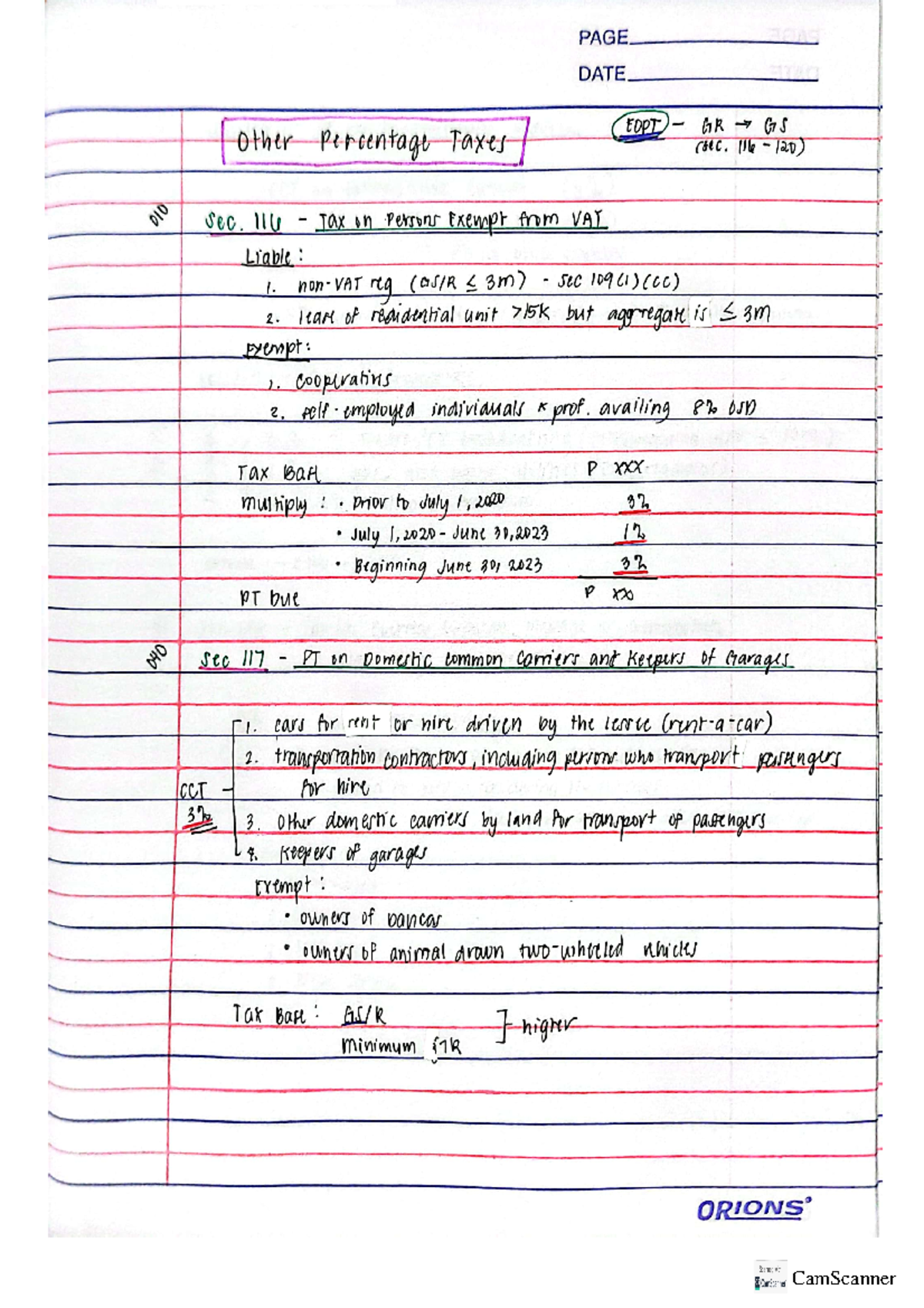 EOPT 2024 Notes - Other Percentage Taxes Overview and Guidelines - Studocu