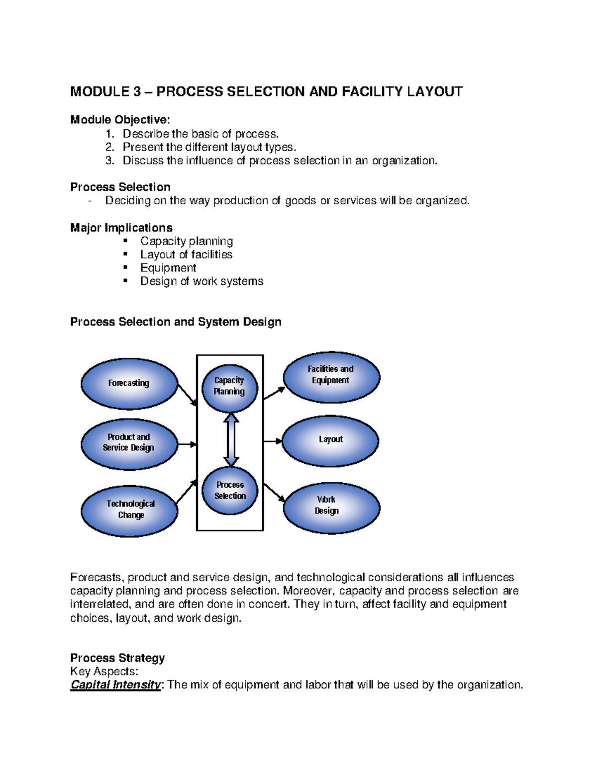 Module 3 - Process Selection & Facility Layout Overview and Key Concepts - Studocu