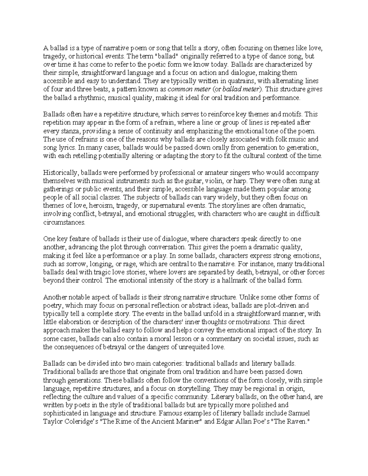 Quiz poetry - Quiz - A ballad is a type of narrative poem or song that ...