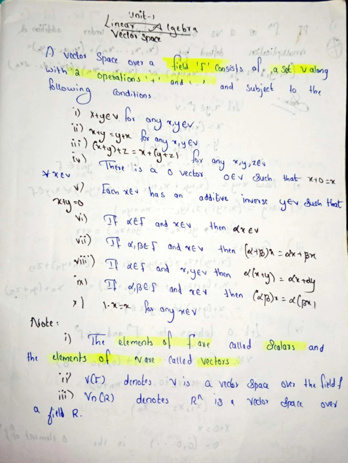 MA4151 - Unit 1: Linear Algebra - Understanding Vector Spaces - Studocu