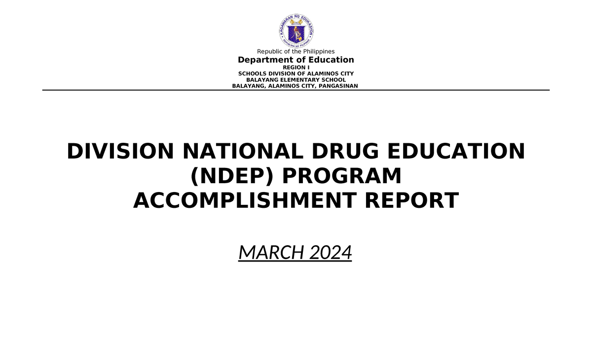 NDEP Program Accomplishment Report - Balayang ES March 2024 - Studocu