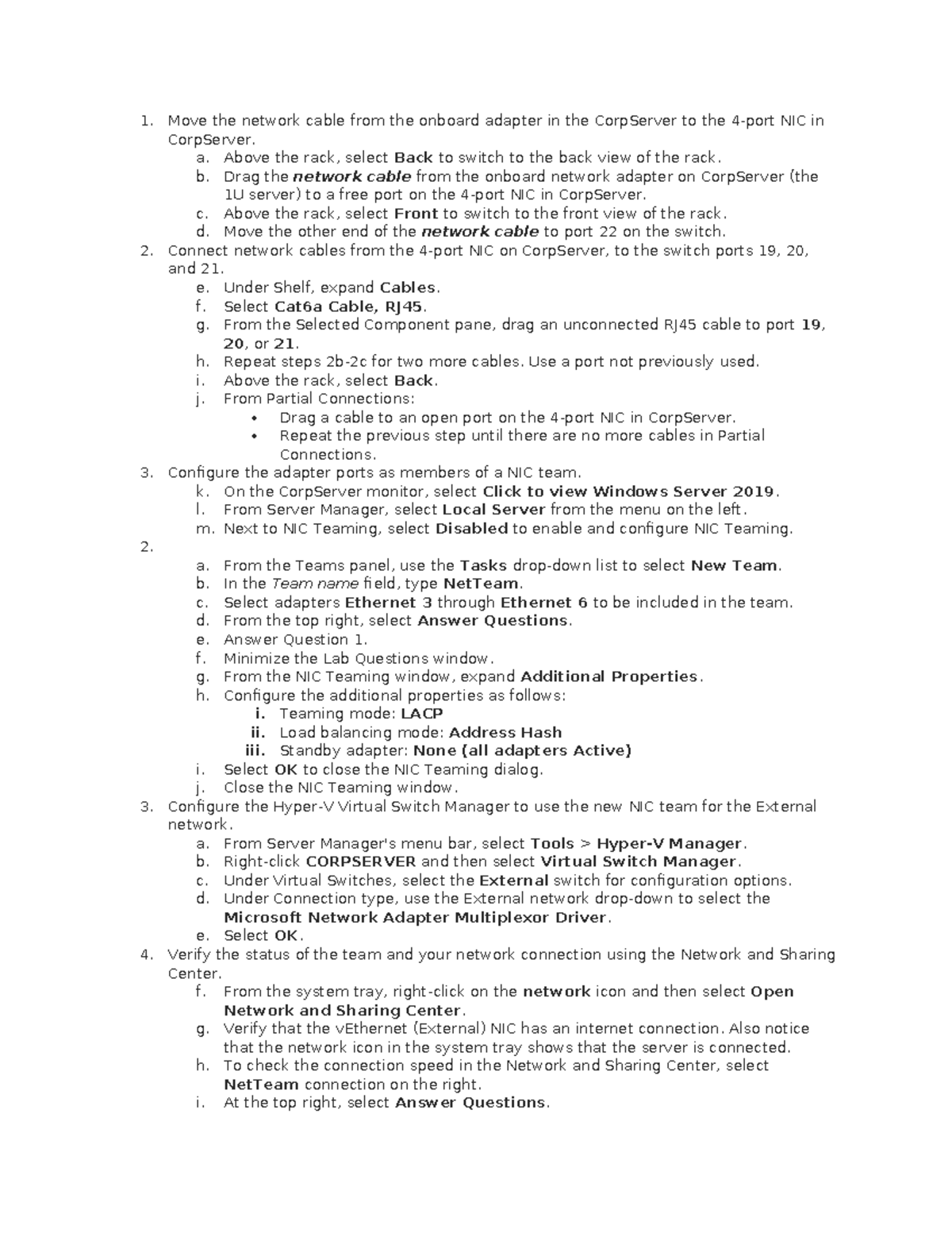 Lab Sim 11.6.9: Configuring NIC Teaming on CorpServer Step-by-Step ...