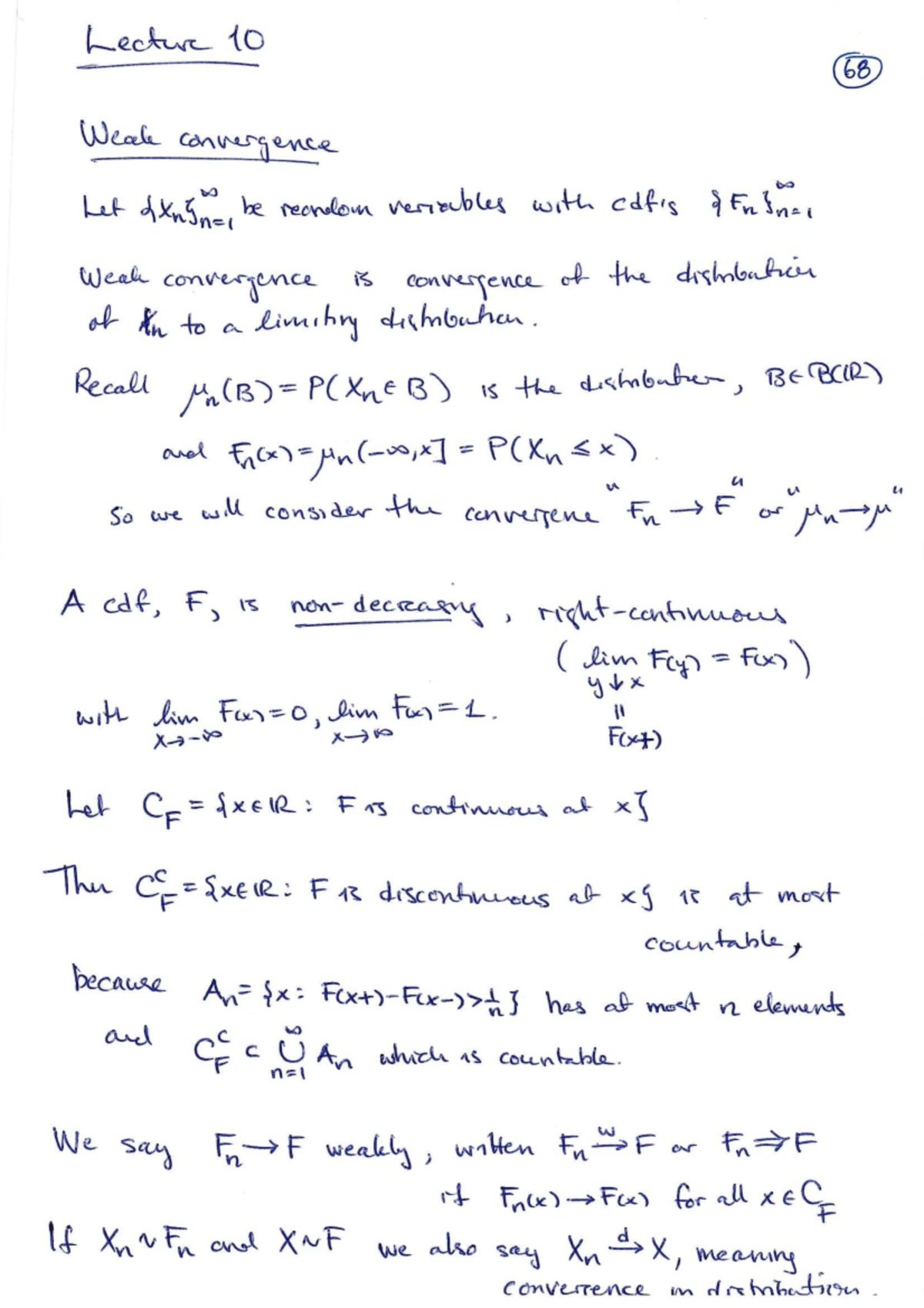 Lecture 10: Weak Convergence and Its Properties in Probability Theory - Studocu