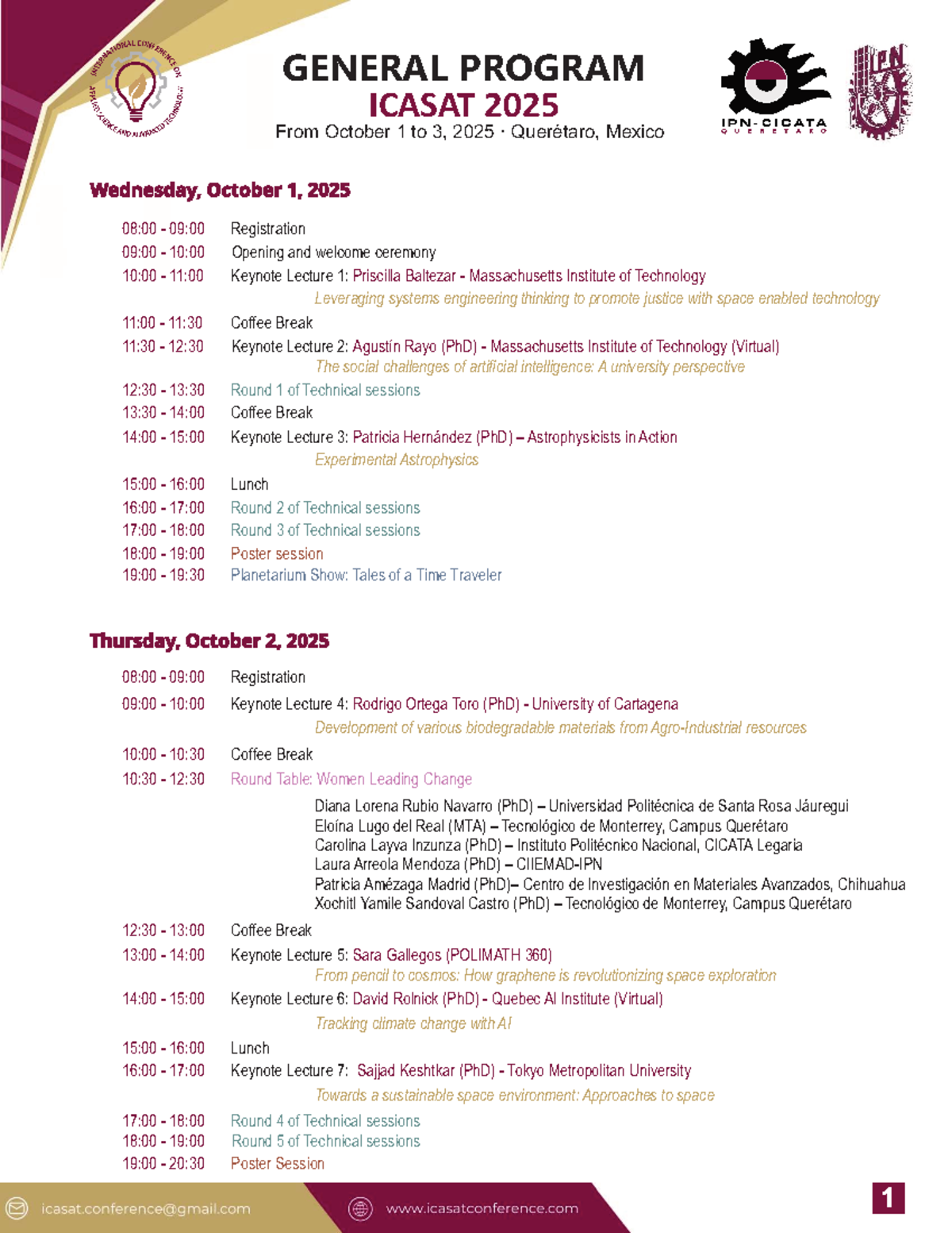 ICASAT 2025 General Program: Schedule & Keynotes (Oct 1-3) - Studocu