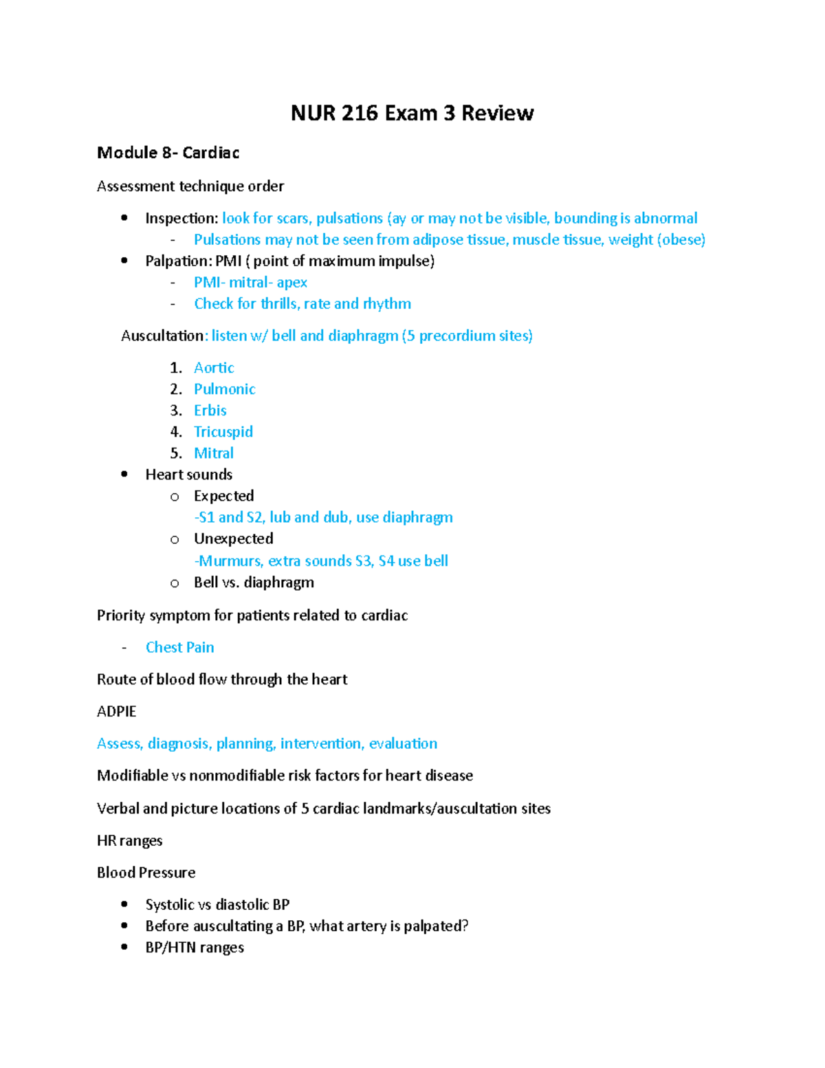 NUR 216 Exam 3 Student - study guide - NUR 216 Exam 3 Review Module 8 ...