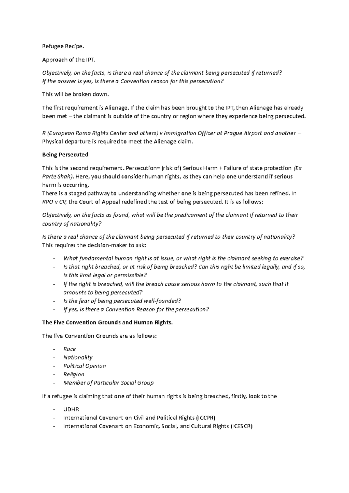 Refugee Exam Cheat Sheet: Key Criteria & Case Analyses on Persecution ...