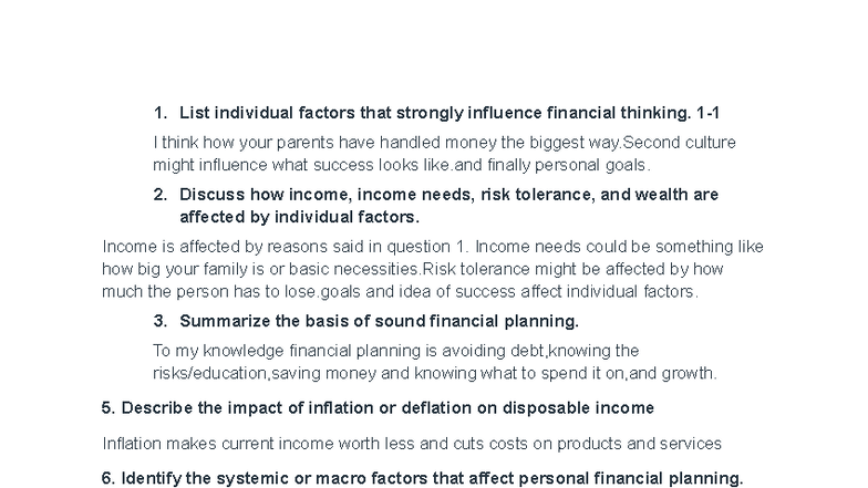 Factors Influencing Financial Thinking: Income, Risk, and Planning - Studocu