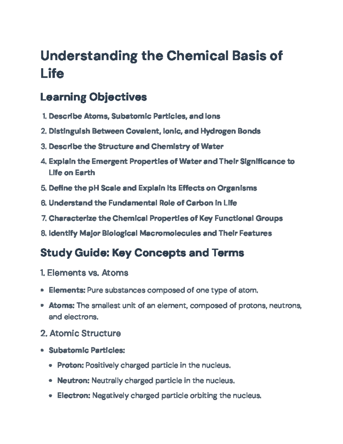 Understanding the Chemical Basis of Life: Study Guide and Key Concepts ...