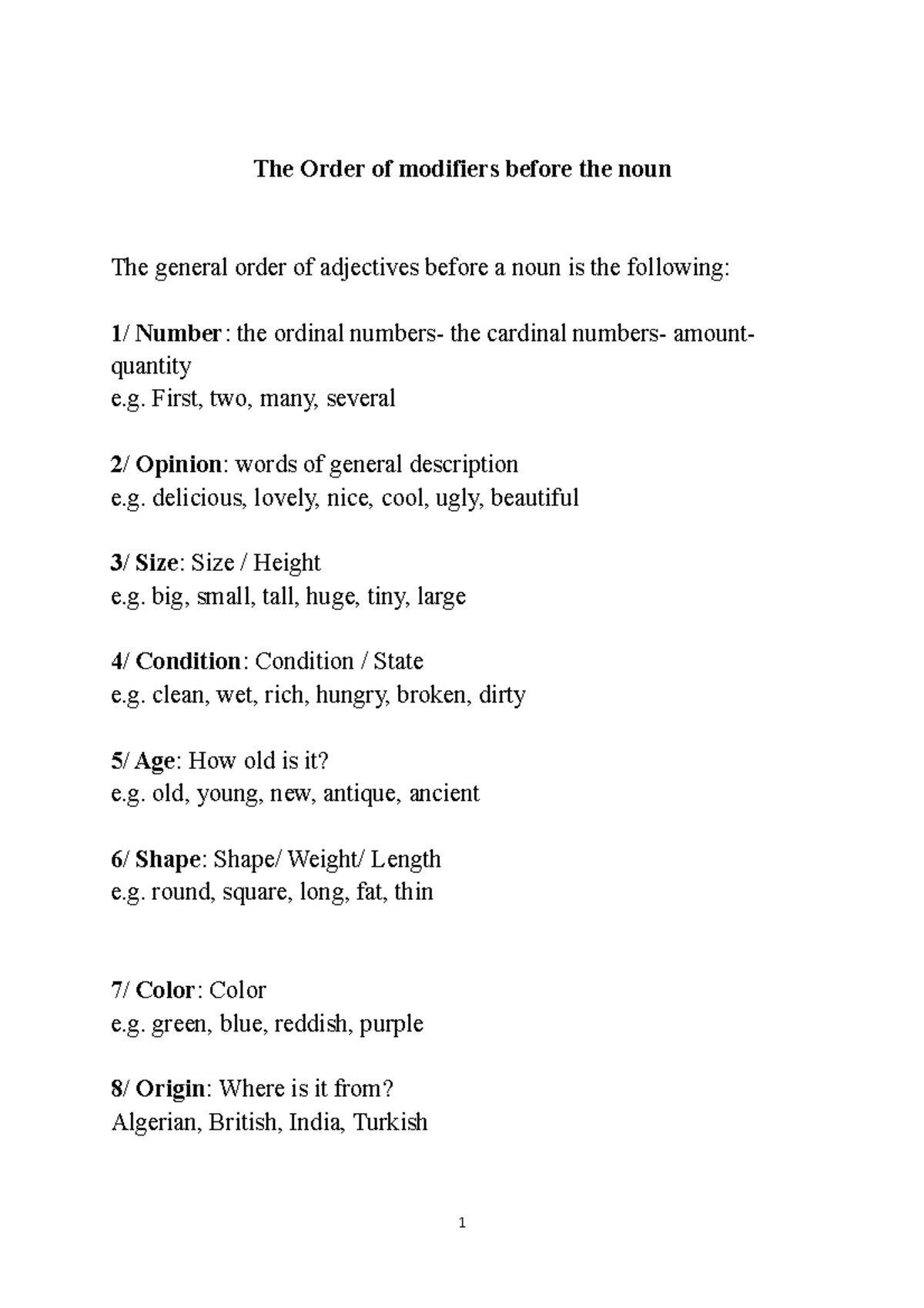 Written Expression 1: Order of Modifiers Before the Noun Tutorial - Studocu