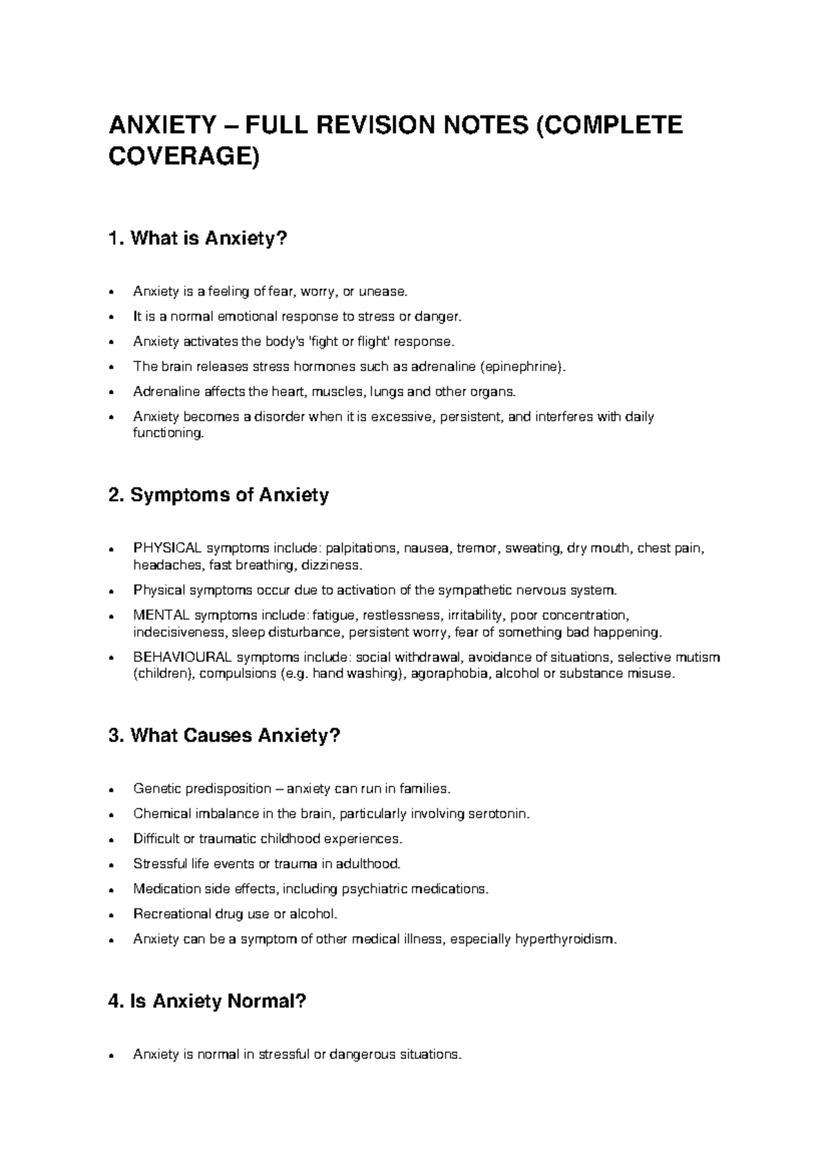 Anxiety (PSY101) Full Revision Notes: Comprehensive Overview - Studocu