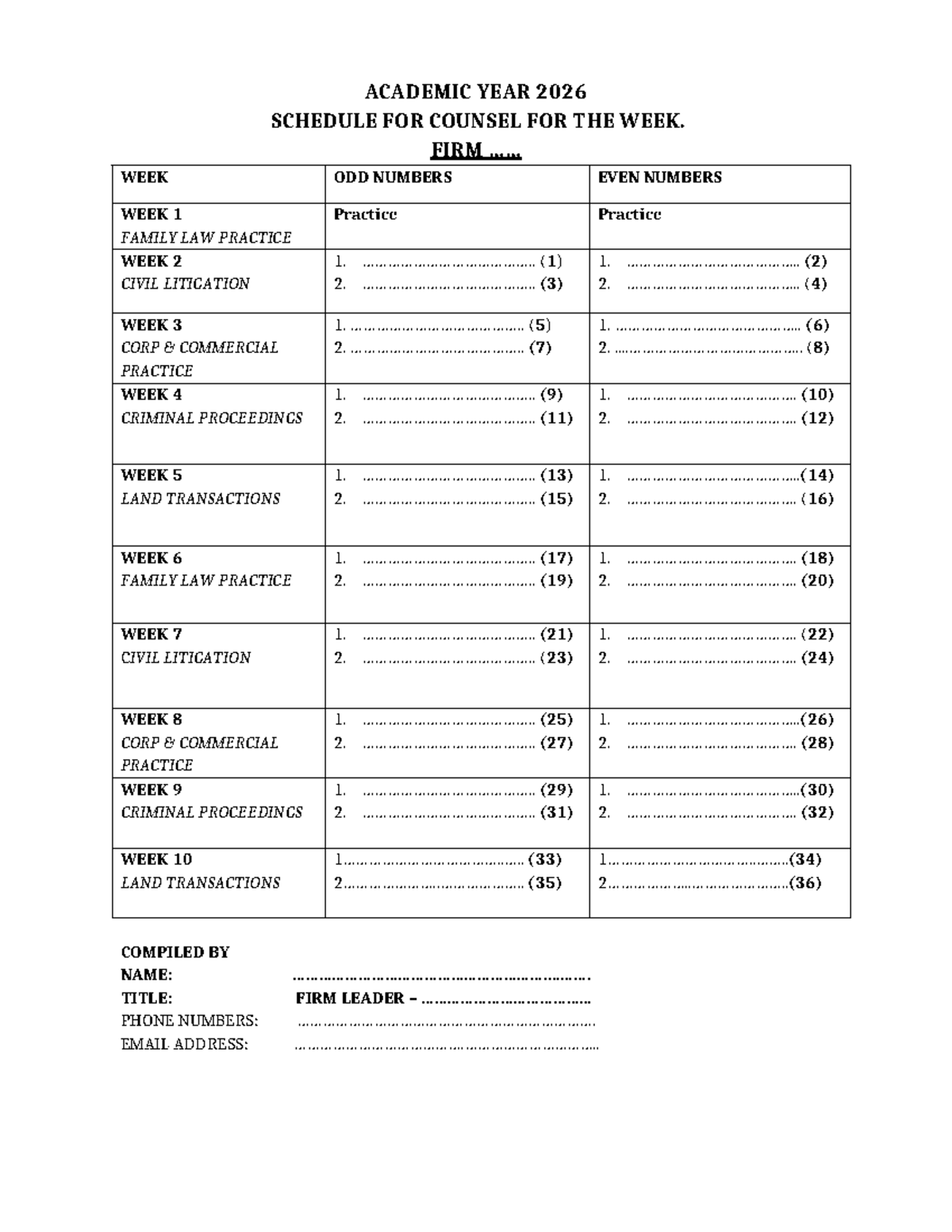 Mooting Schedule Template for Academic Year 2026 - Studocu