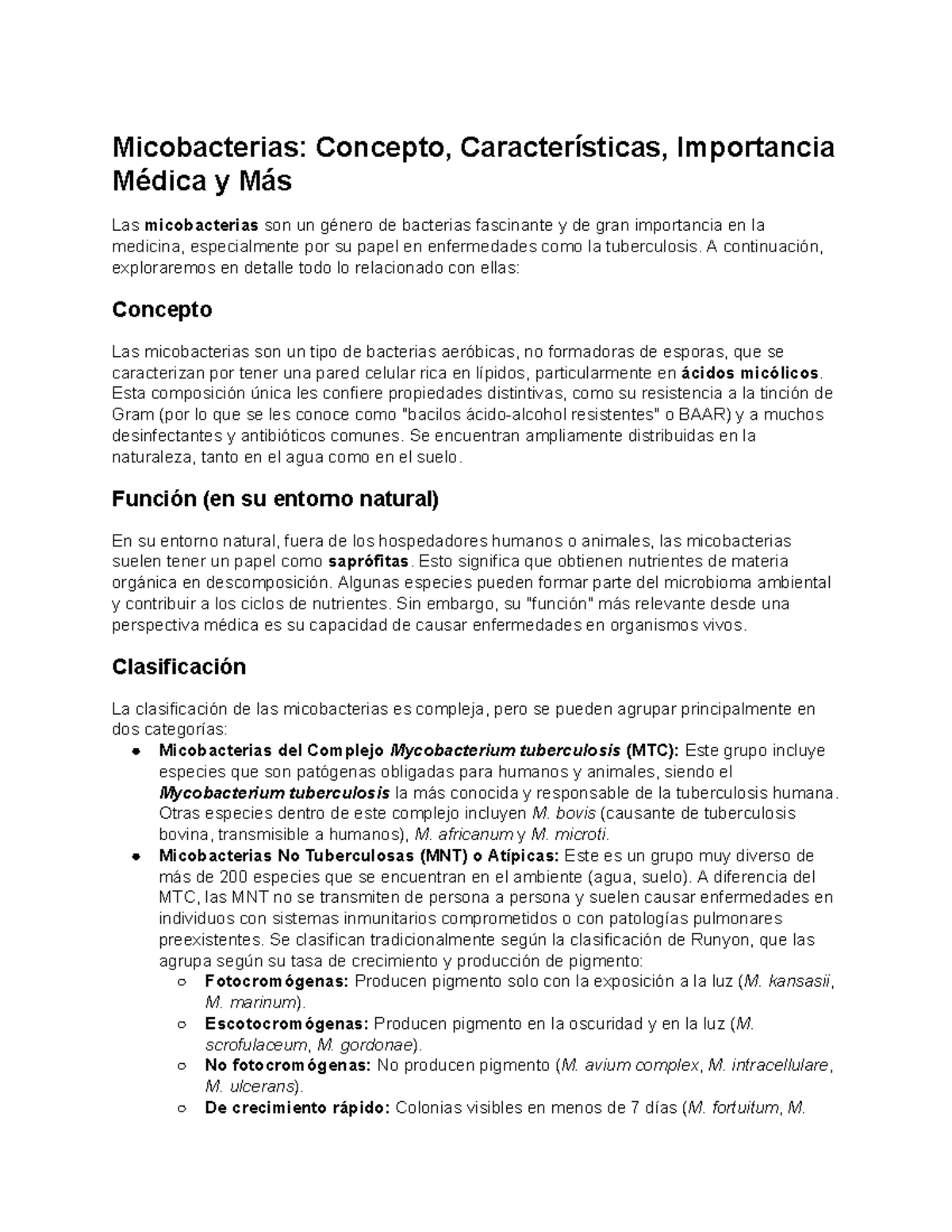 Micobacterias: Concepto, Características y Relevancia Médica - Studocu