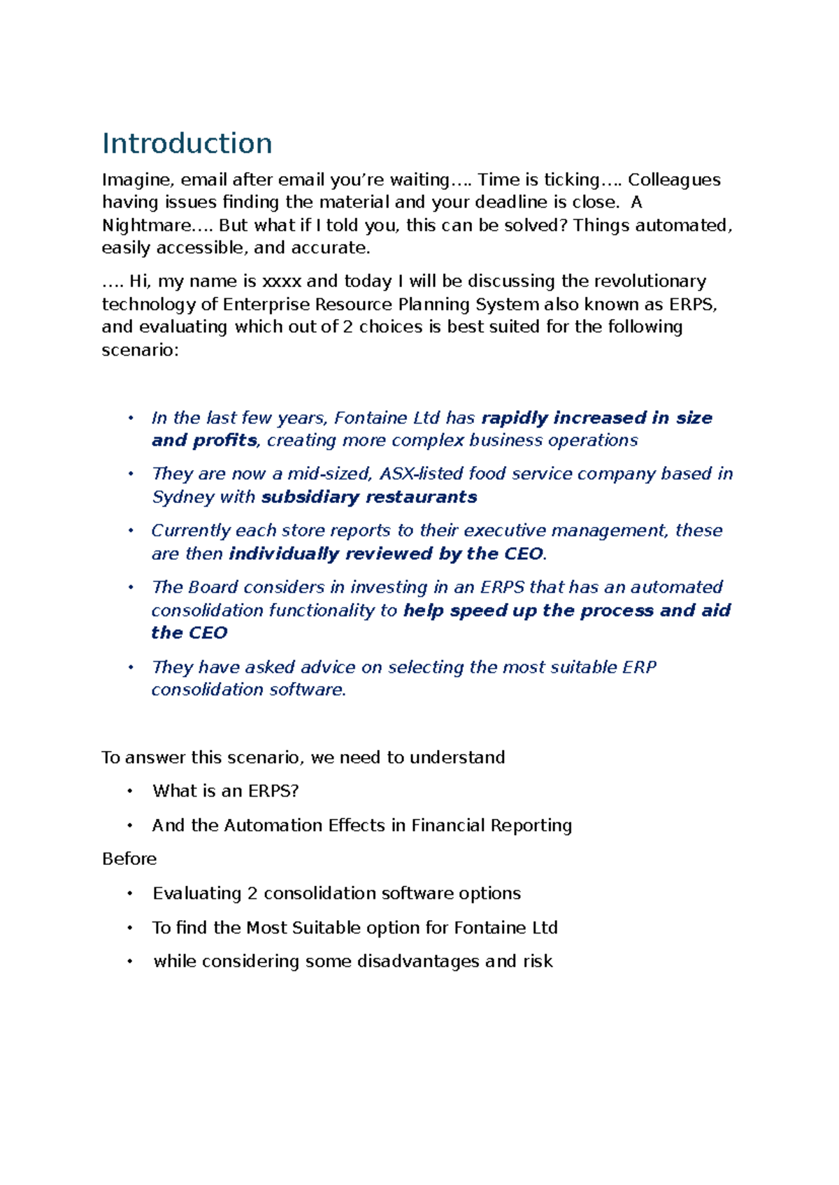 AYB340 Final Presentation Script: Evaluating ERP Software for Fontaine ...