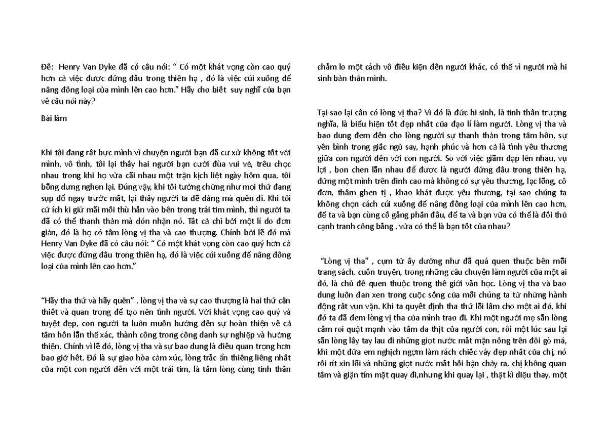 NLXH 2 - No descrip - Đềề: Henry Van Dyke đã có câu nói: “ Có m t khát ...