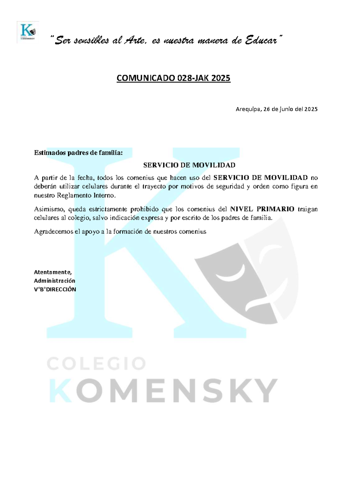 Comunicado 028-2025 - Ayuda para los exámenes - “Ser sensibles al Arte, es nuestra manera de ...