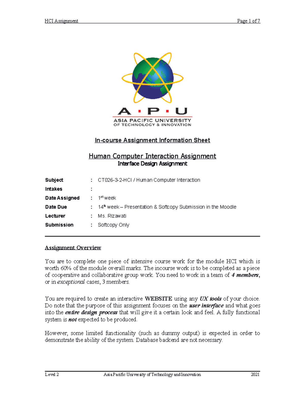 CT026-3-2 HCI In-course Interface Design Assignment Guide 2023 - Studocu